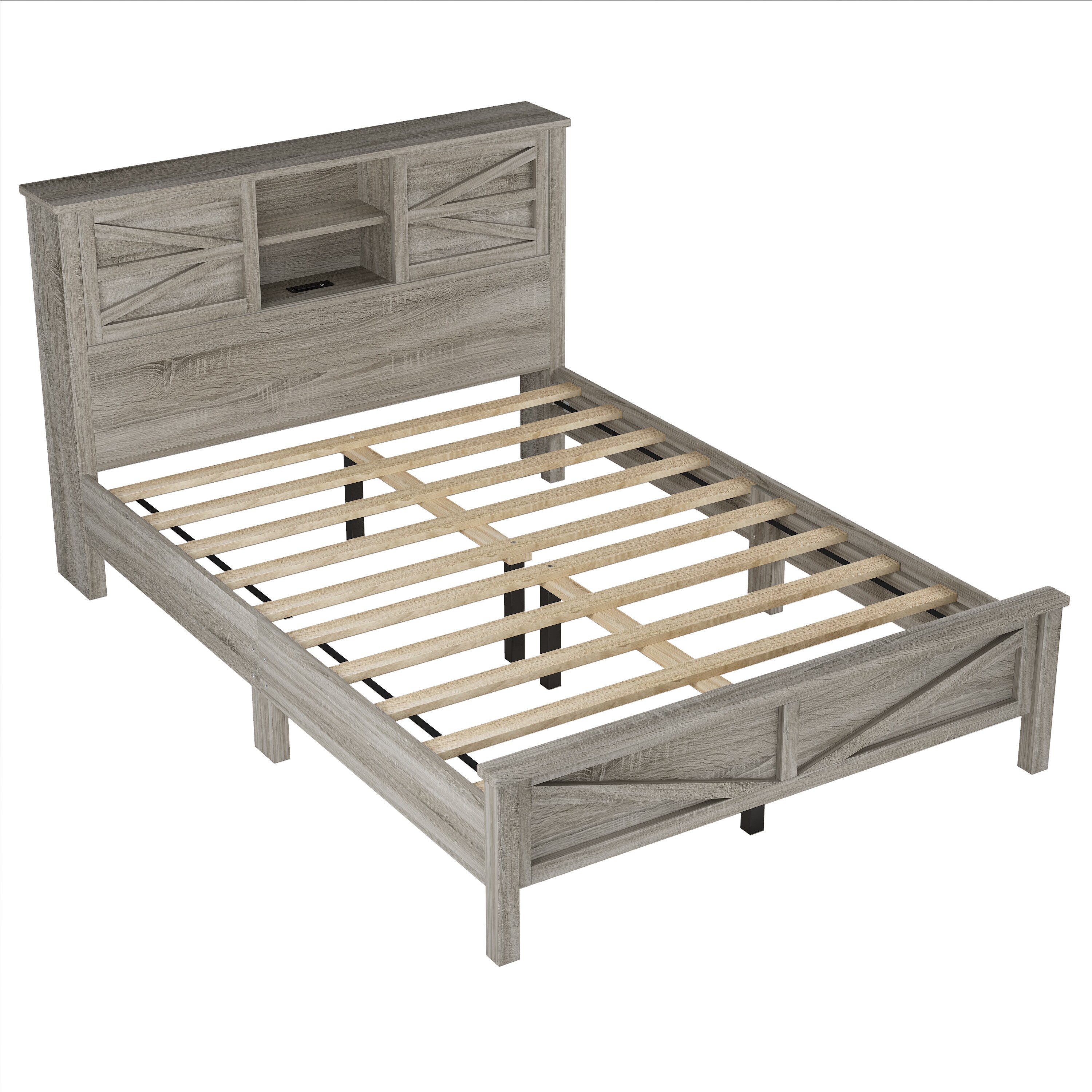ModernLuxe Farmhouse Platform Bed with Double Sliding Barn DoorQueen ...
