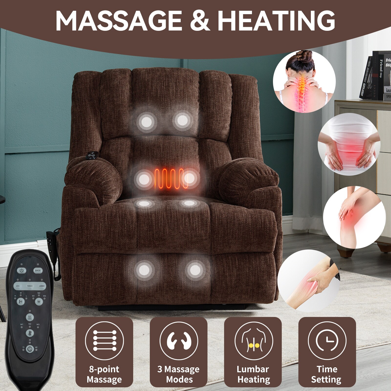 Huluwat Brown Dual Motor Power Lift Recliner Chair 350 LBS Infinite ...