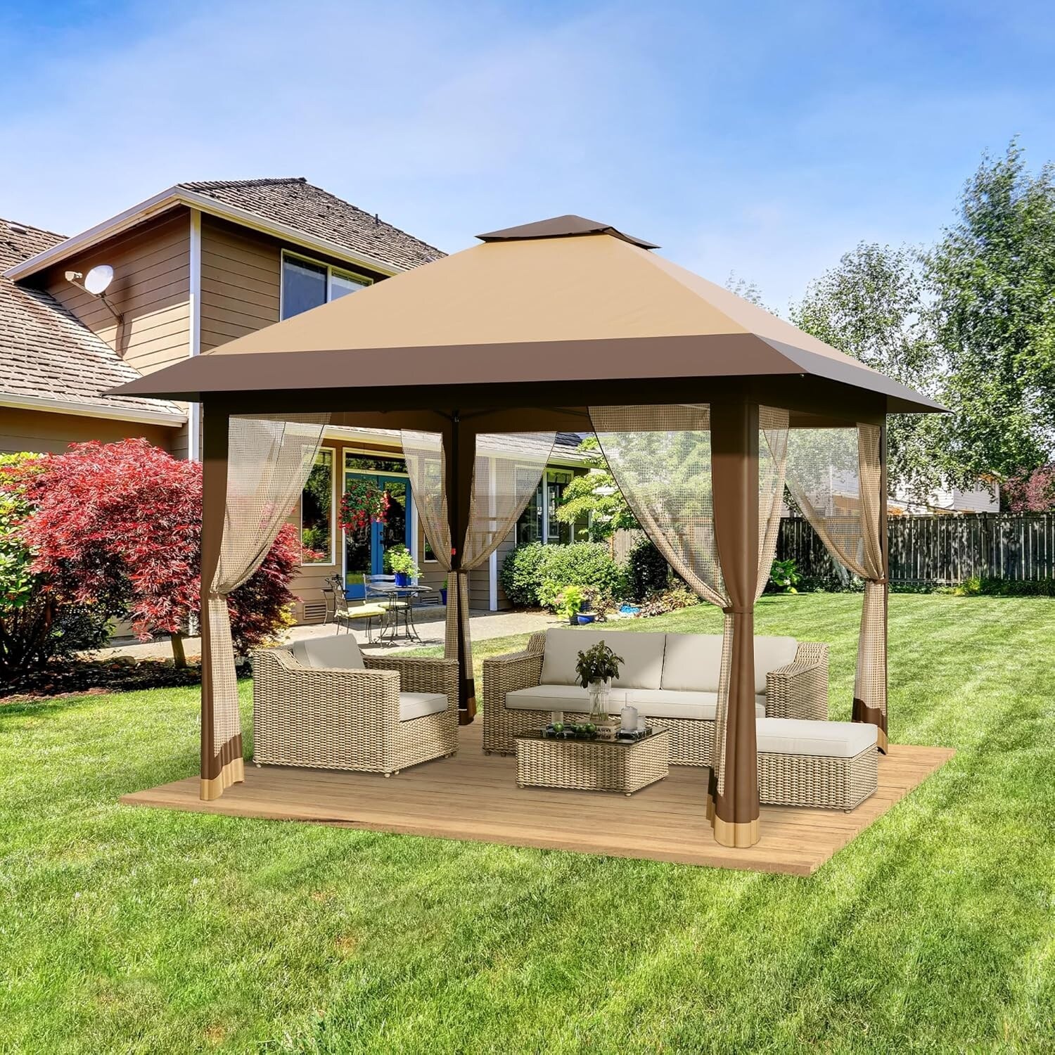 Qeetex 13X13FT Instant Pop-Up Gazebo - Mosquito Netting Adjustable ...