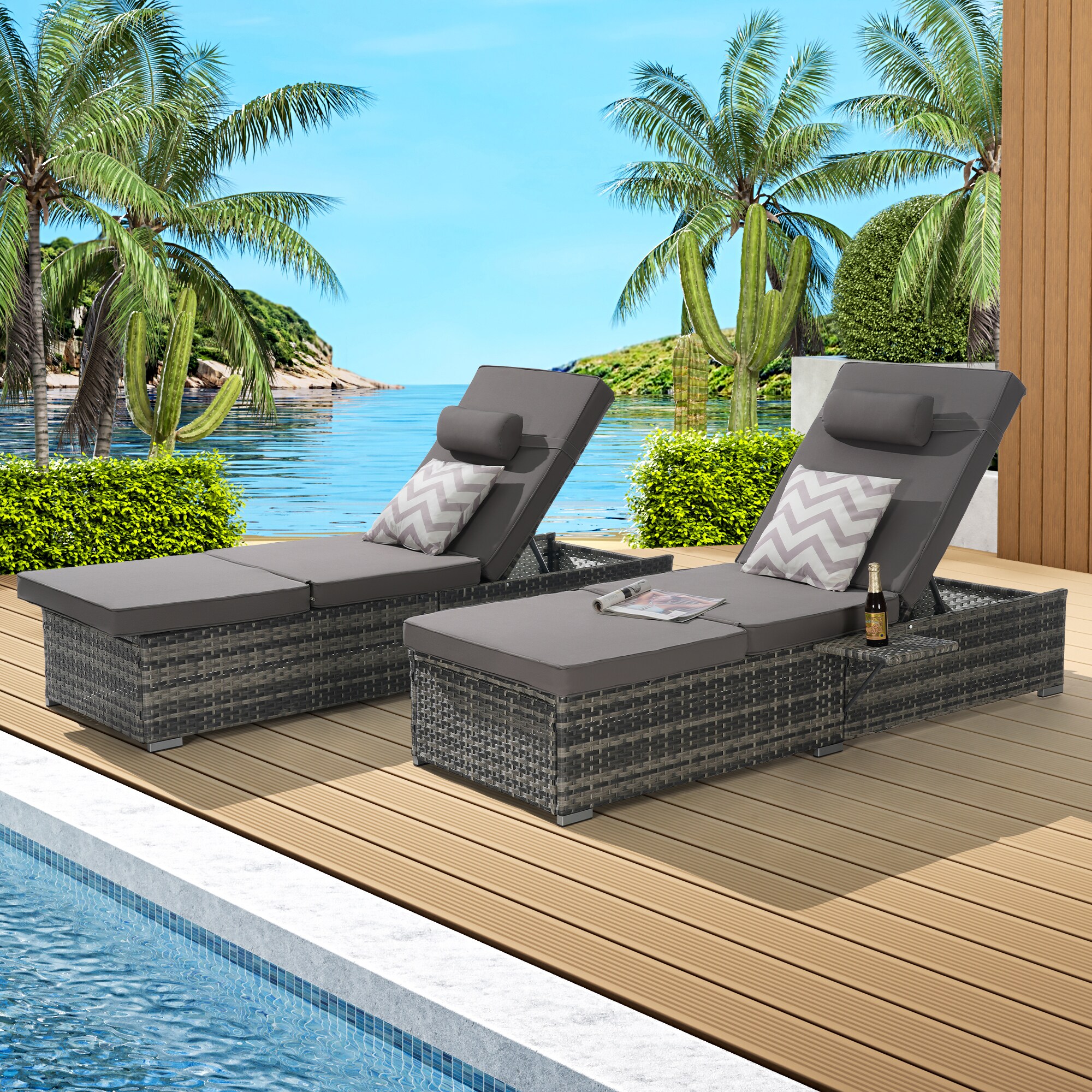 Gaierptone Lounge Chair Set of 2 Rattan Dark Gray Steel Frame Spring ...