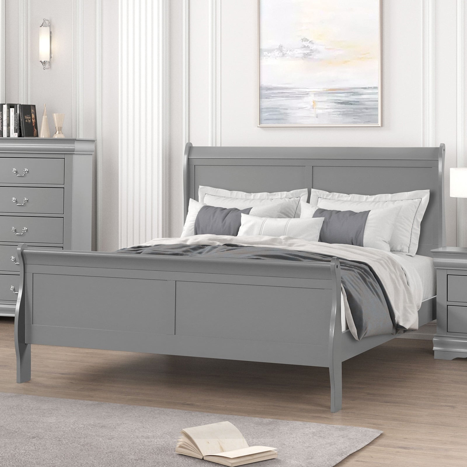LUXEYARD Bed Bedroom Furniture Louis Phillipe Bed Bracket Feet Wooden ...