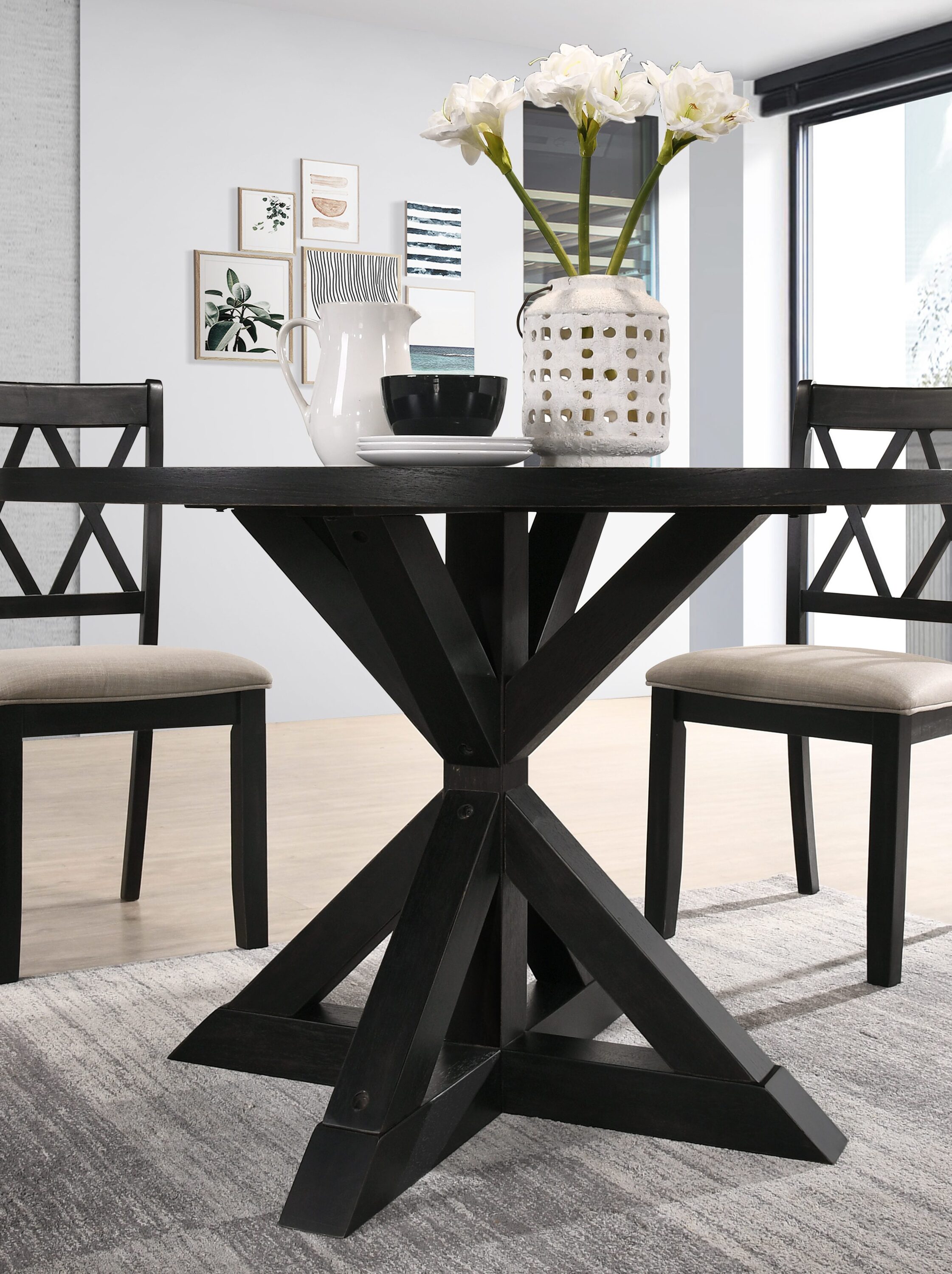 Dexmalle 48D x 48W x 31.5H Black Cross -Buck Base Dining Table in the ...