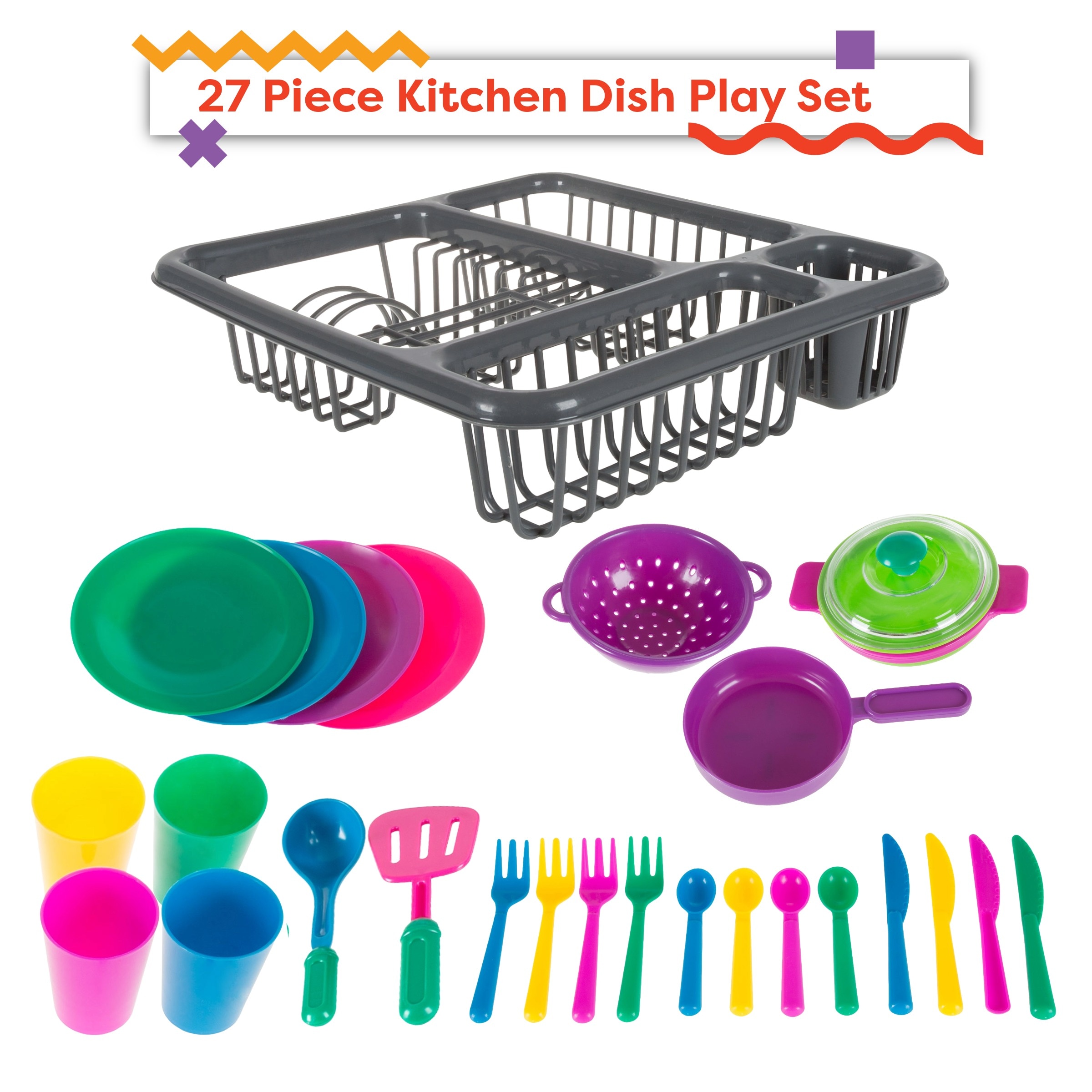 Kids Play Dish Set, 27 Piece Tableware Dish Set with Dish Drainer - For ...