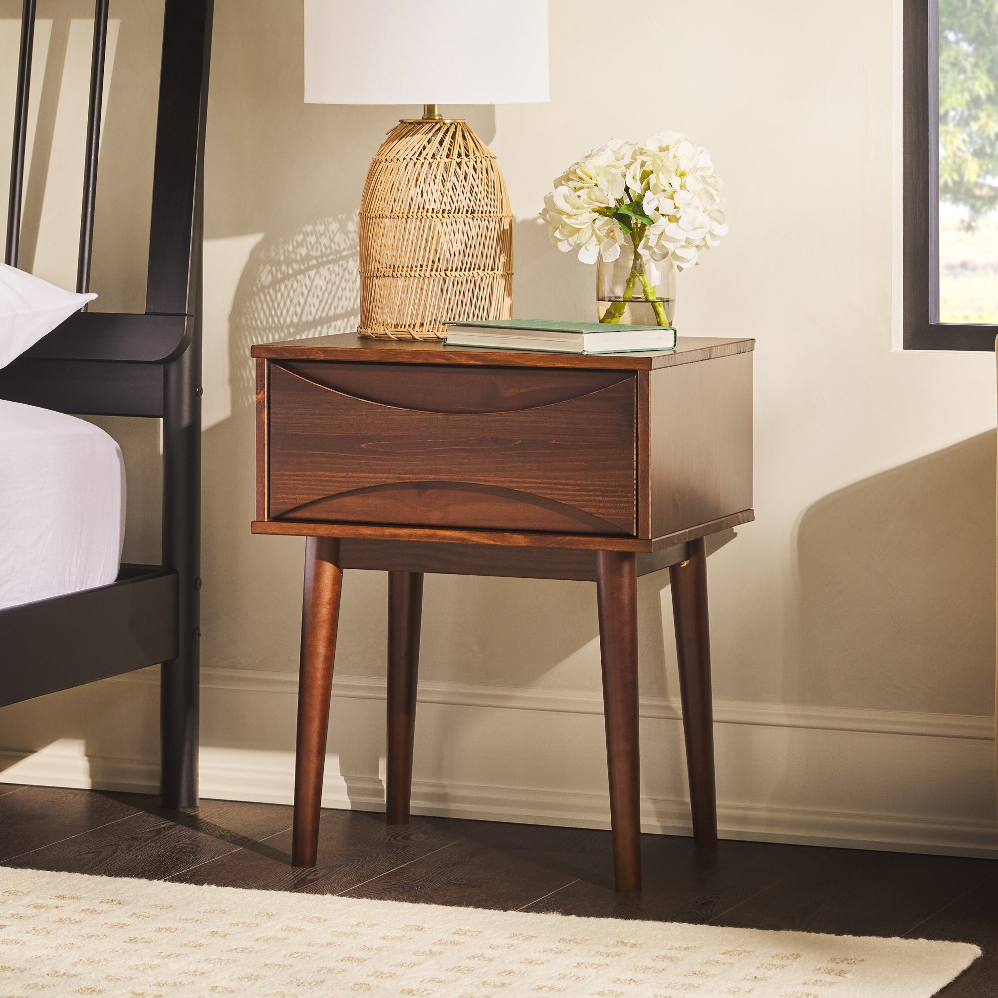 LOVMOR MidCentury Modern 1Drawer Solid Wood Nightstand Walnut in the ...
