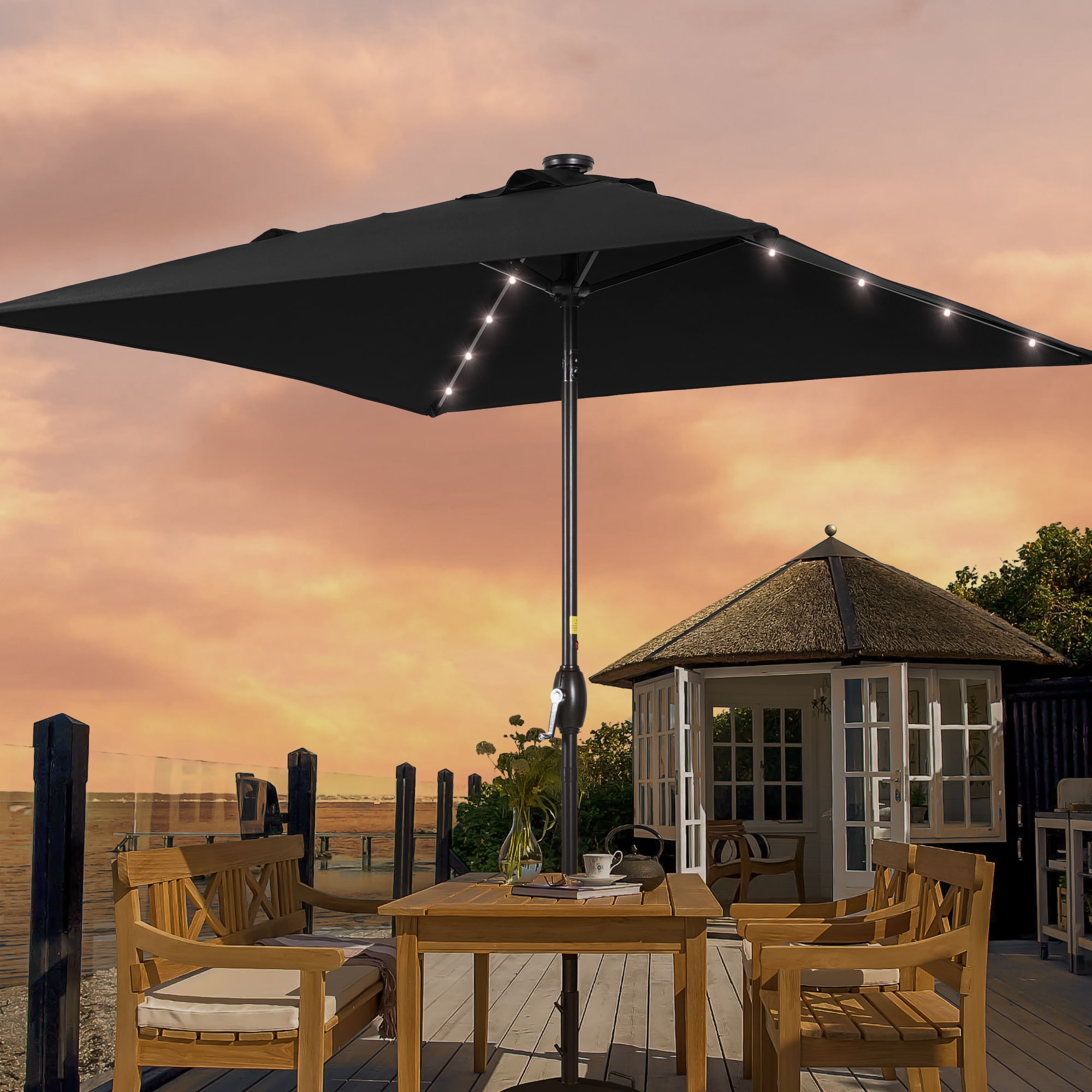 Sonkuki 6.5-ft Steel Black Push-button Tilt Market Patio Umbrella with ...