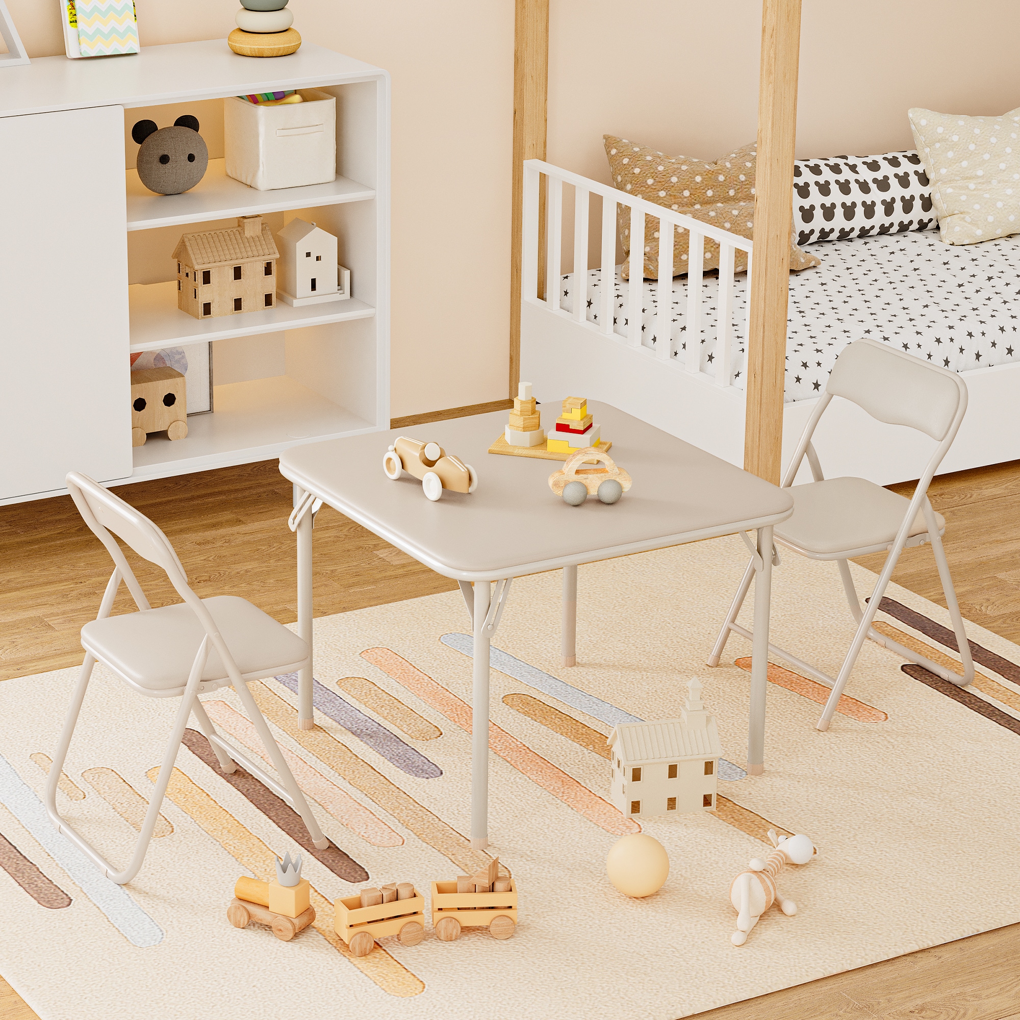 IdealHouse 3 Piece Kids Folding Table and Chair Set Square Card Table ...