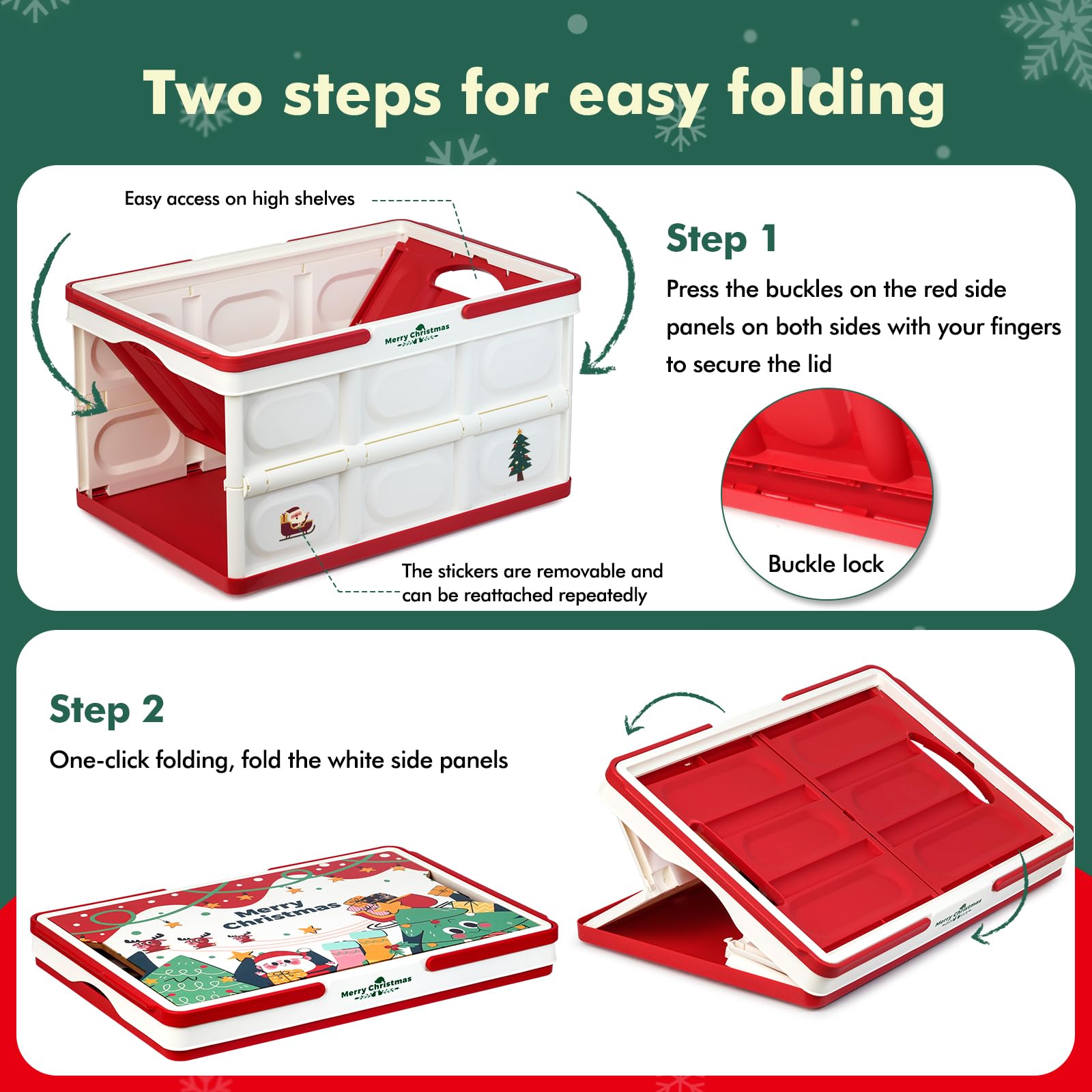 Aoibox 2 Pack 50L Christmas Storage Boxes Foldable with Wood Lid ...