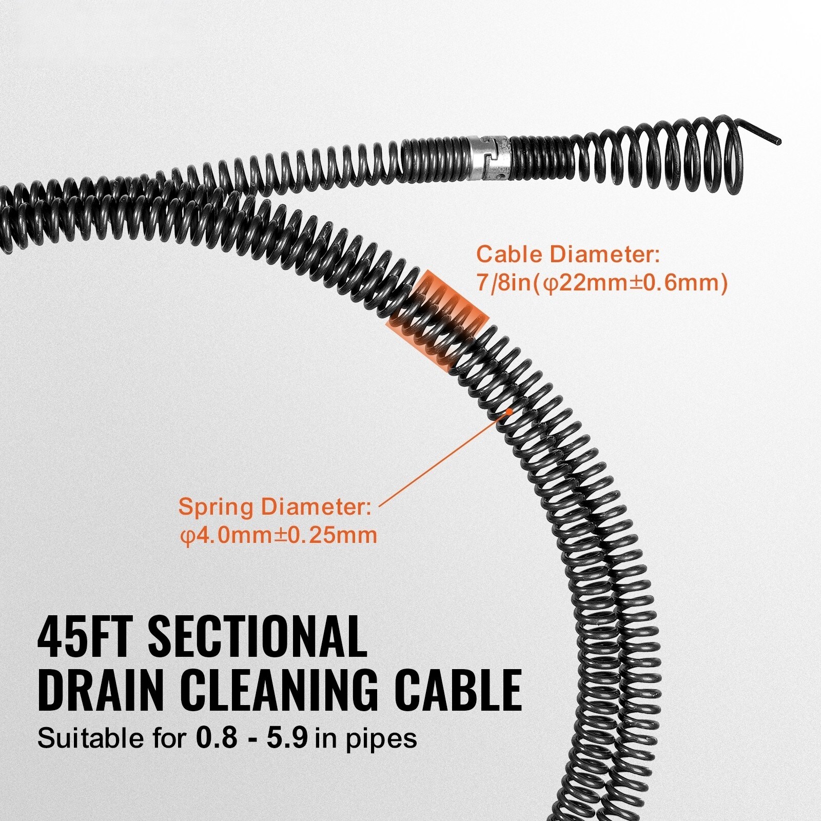 VEVOR Drain Cleaning Cable 45 FT x 7/8 Inch Professional Sectional ...