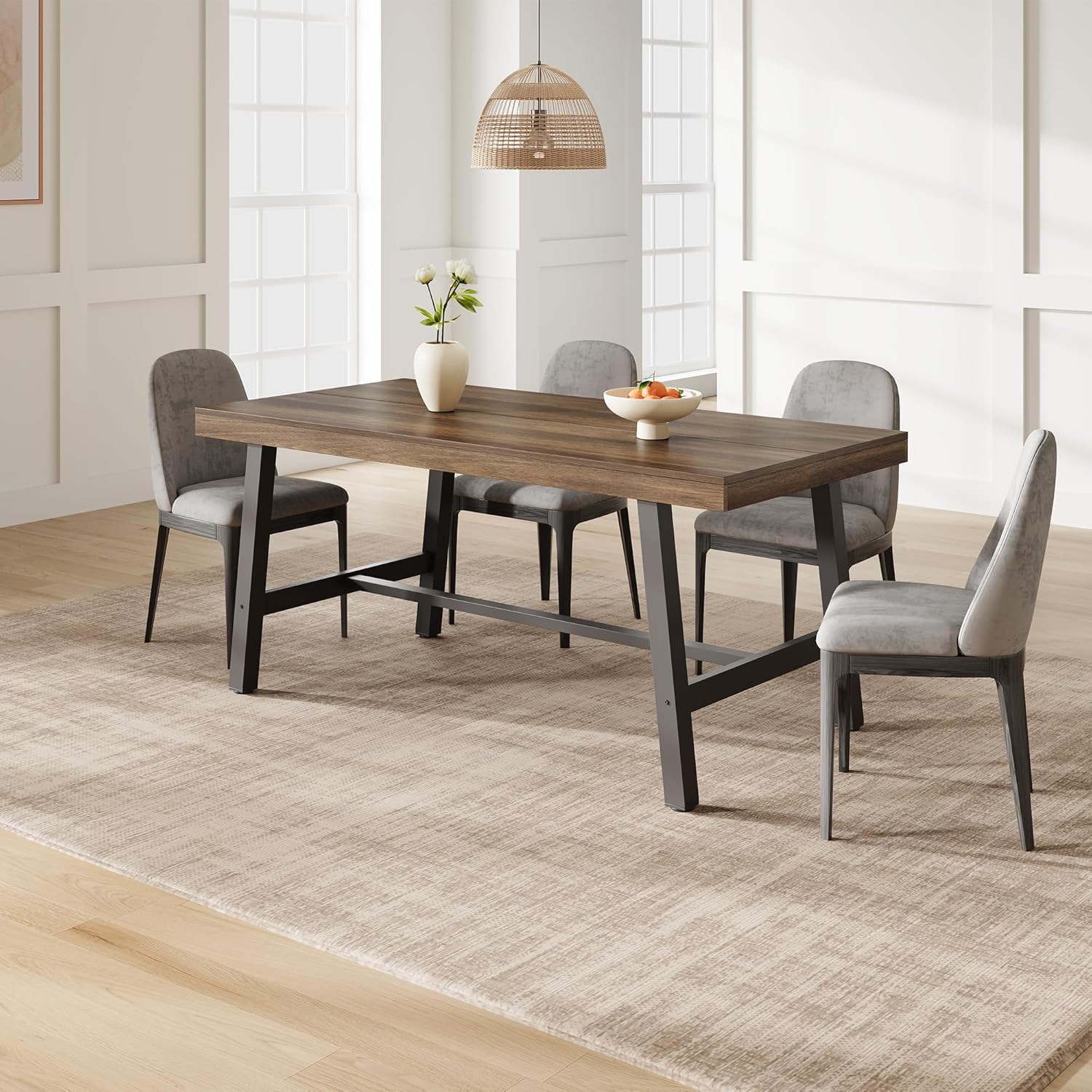 Garvee Industrial Rectangular Dining Table Seats 6-8 Persons/ 78.7 Inch ...