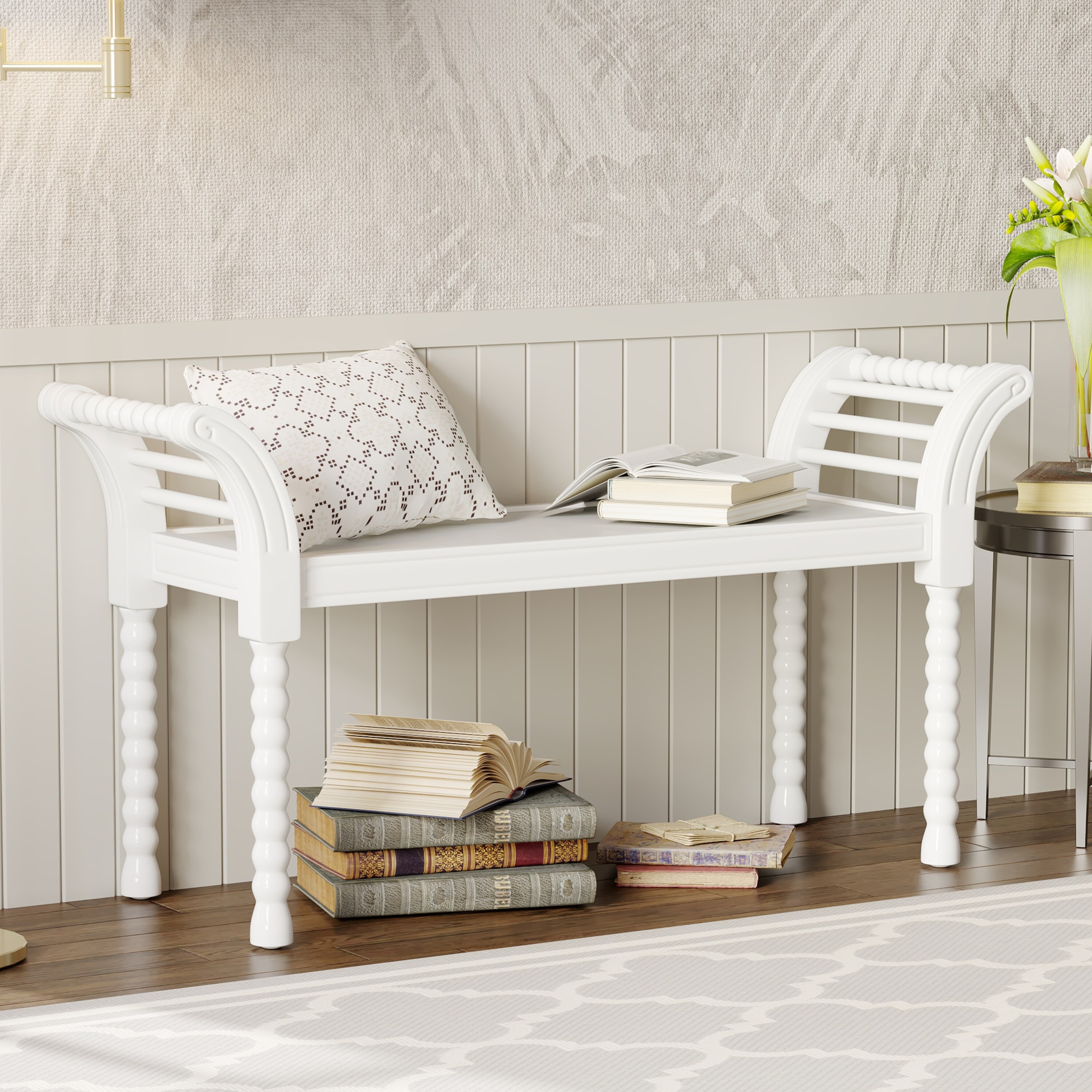ModernLuxe Elegant Retro Style Bench with Turned LegsBed End Bench for ...