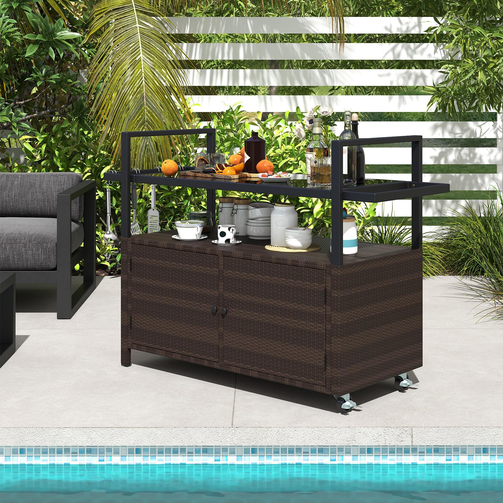 BABOOM Outdoor Bar Cart Wicker Buffet Serving Cart with Magnetic ...