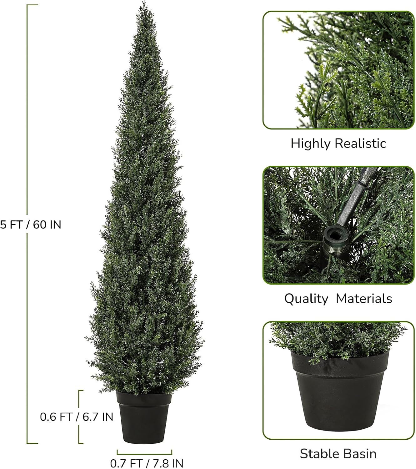 Garvee 5 ft 60in Faux Aspen Noble Fir Topiary Plant Artificial Cedar ...