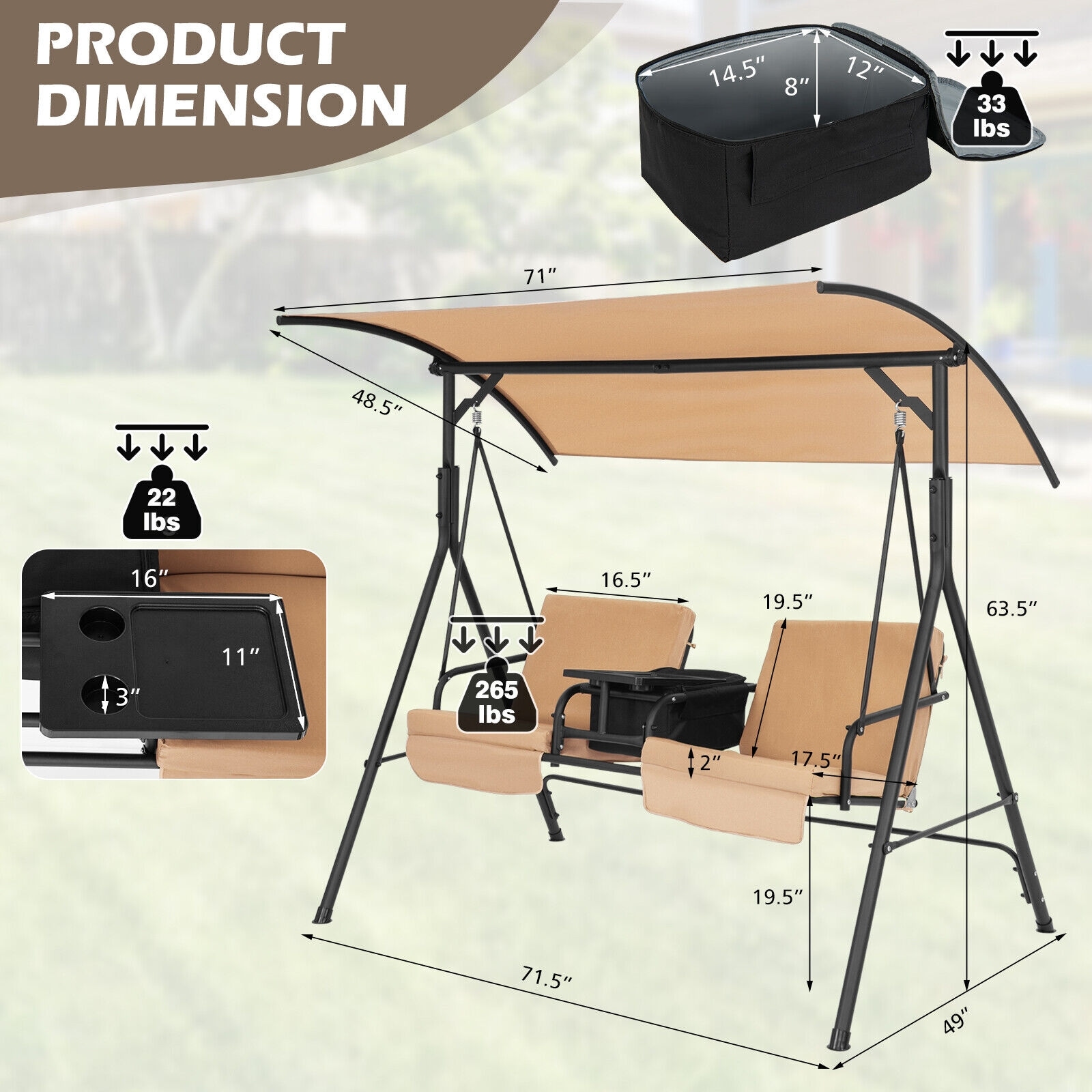 Ayelon Brown+Black Porch Swing Canopy in the Porch Swing & Glider ...