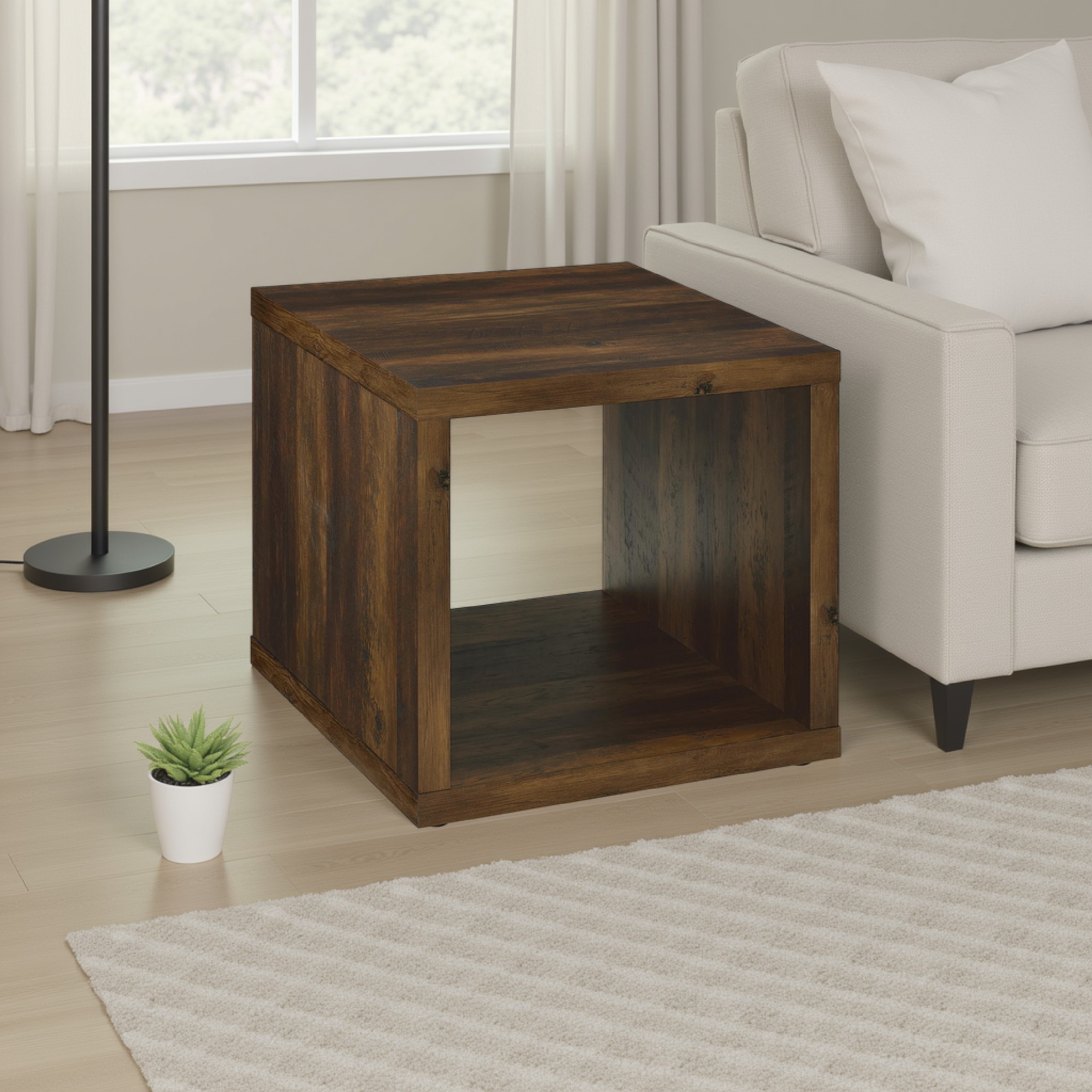 Benzara Rizz 23.5 in. Dark Brown Square Cube Design Wood Side End Table ...