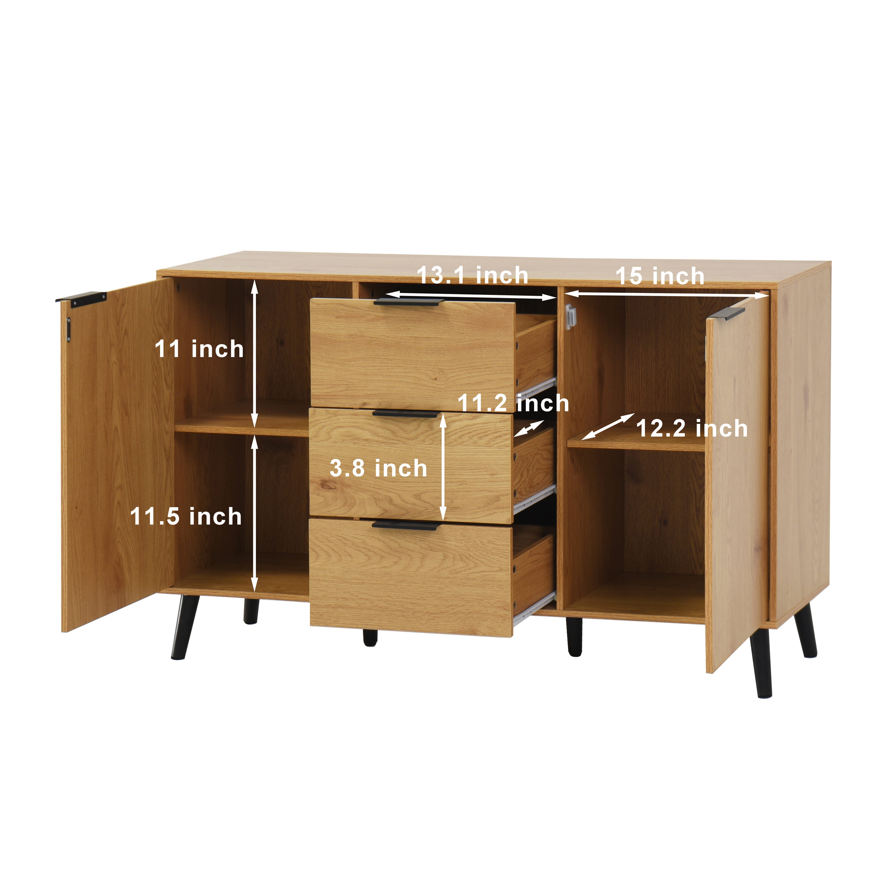 GDFStudio Modern 47.2 Inch Wood Sideboard Buffet Cabinet with Three ...