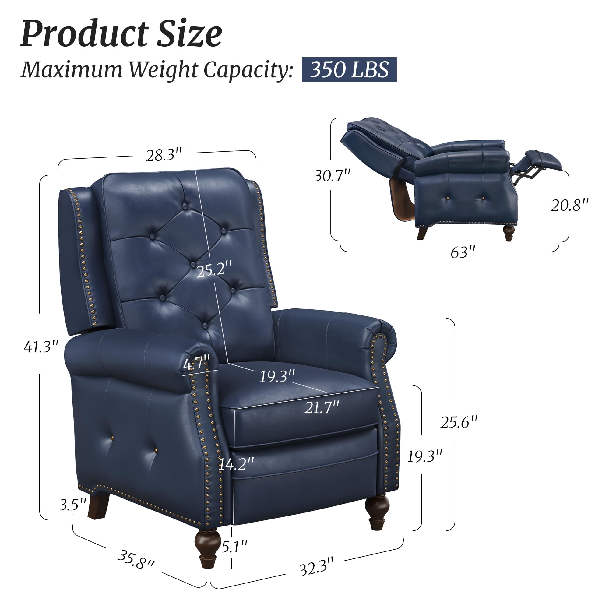 Hosworth Genuine Leather Pushback Recliner Chair for Adults Tufted ...