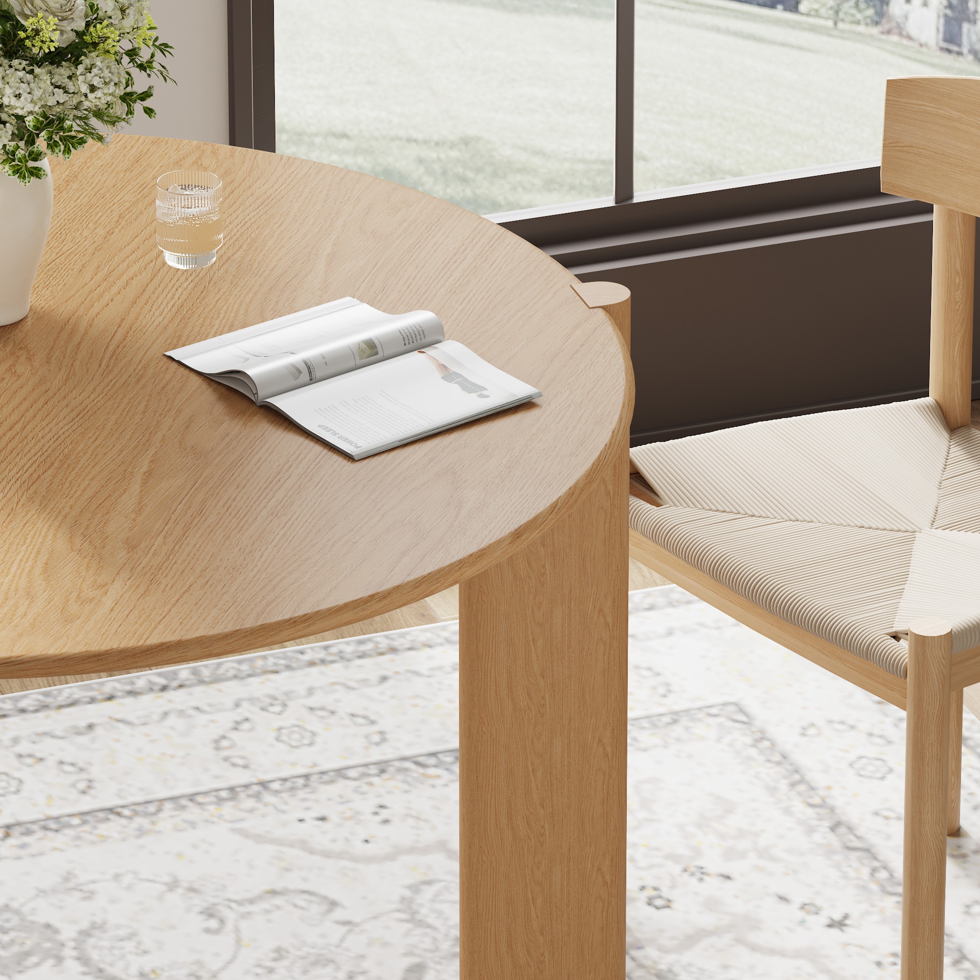 REIBII 42 Inch Solid Wood Round Dining Table with Double Pedestal Large ...