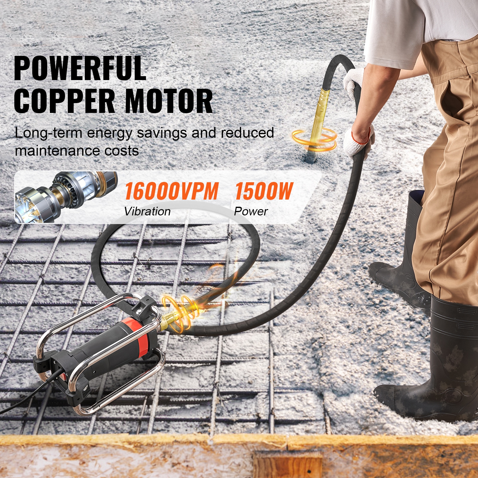 VEVOR Electric Concrete Vibrator 1300W 16000 VPM 2HP Copper Motor ...