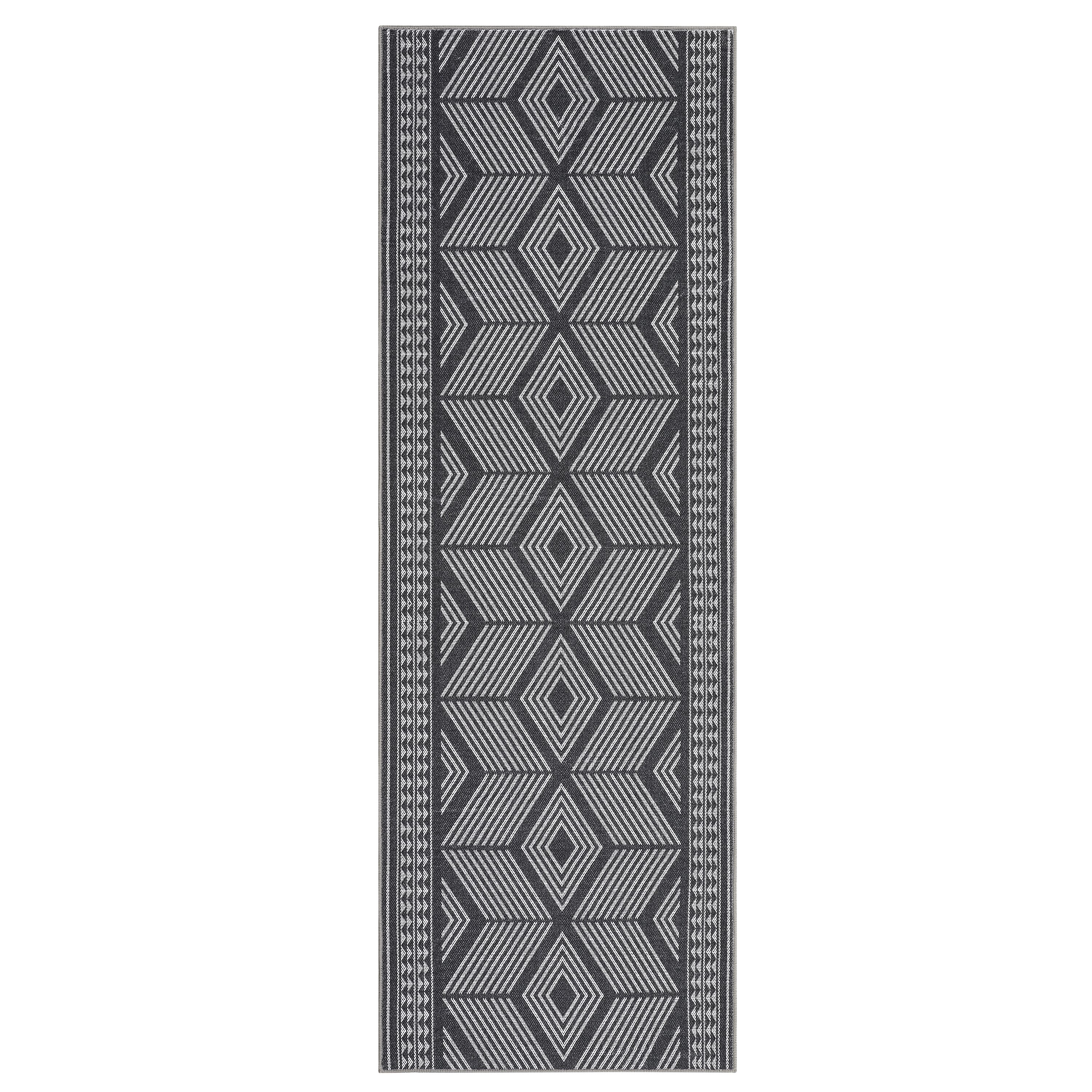 Qeetex 2 x 6 ft Black Machine Washable Geometric Print Soft Non Slip ...