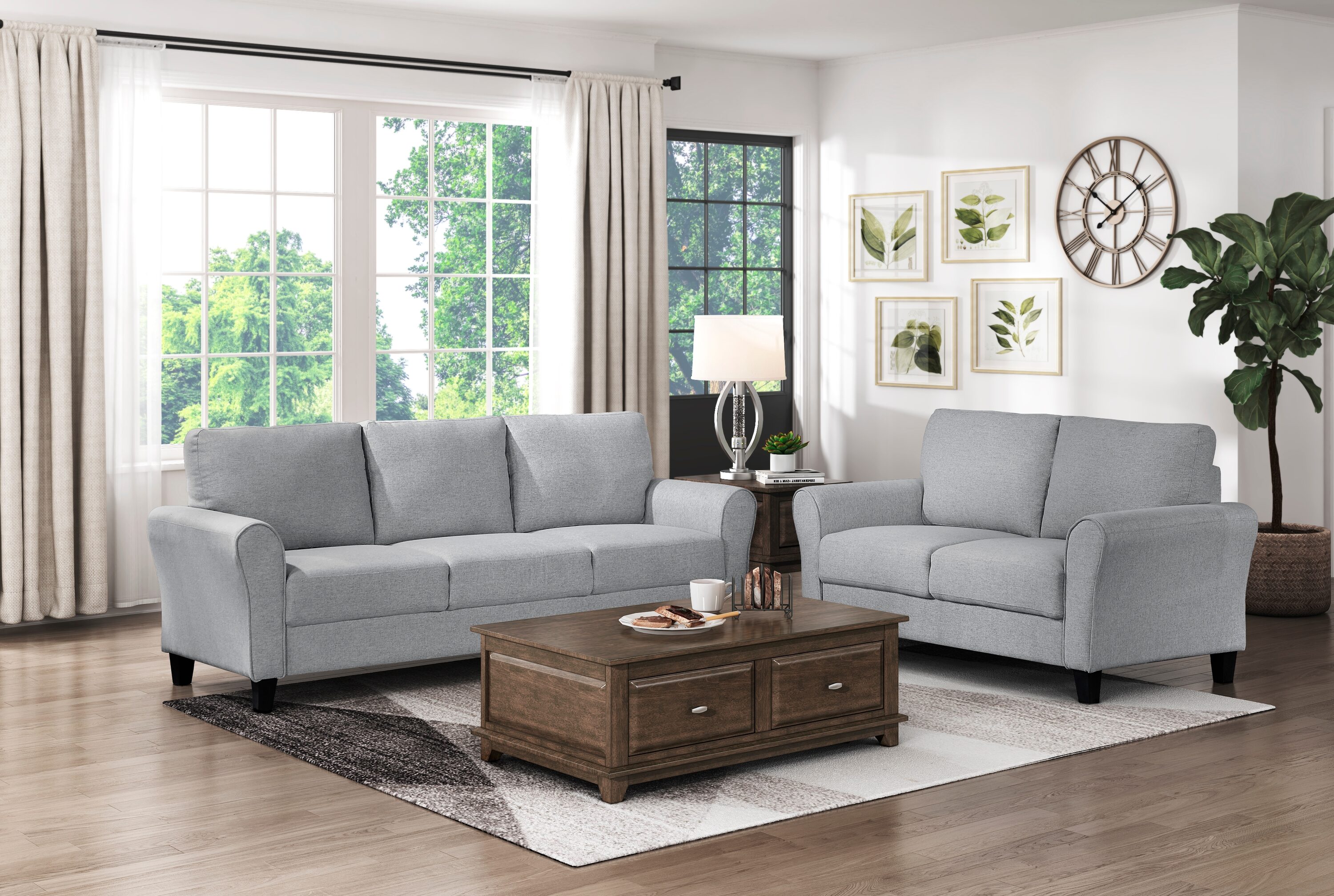 Flynama Modern Dark Gray Textured Fabric Loveseat Rounded Arms Attached ...
