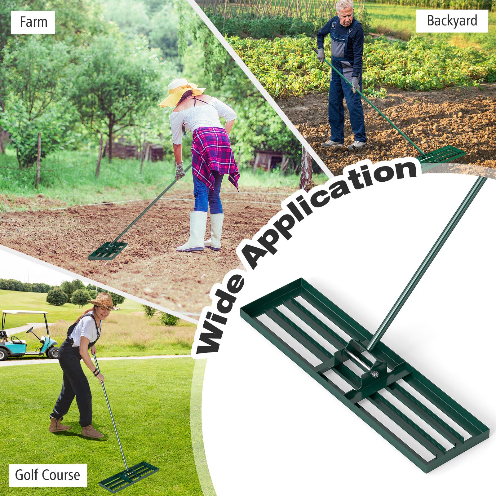 Volenca 36-in Wide Lawn Leveling Rake with 67-in Anti-Slip Handle and ...