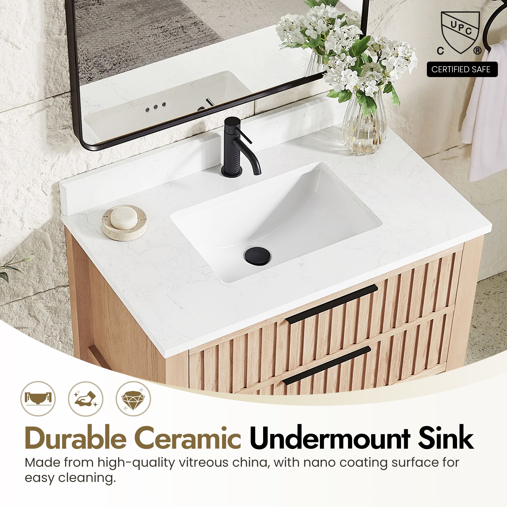 Vinnova 36-in Aged Natural Oak Finish Undermount Single Sink Bathroom ...