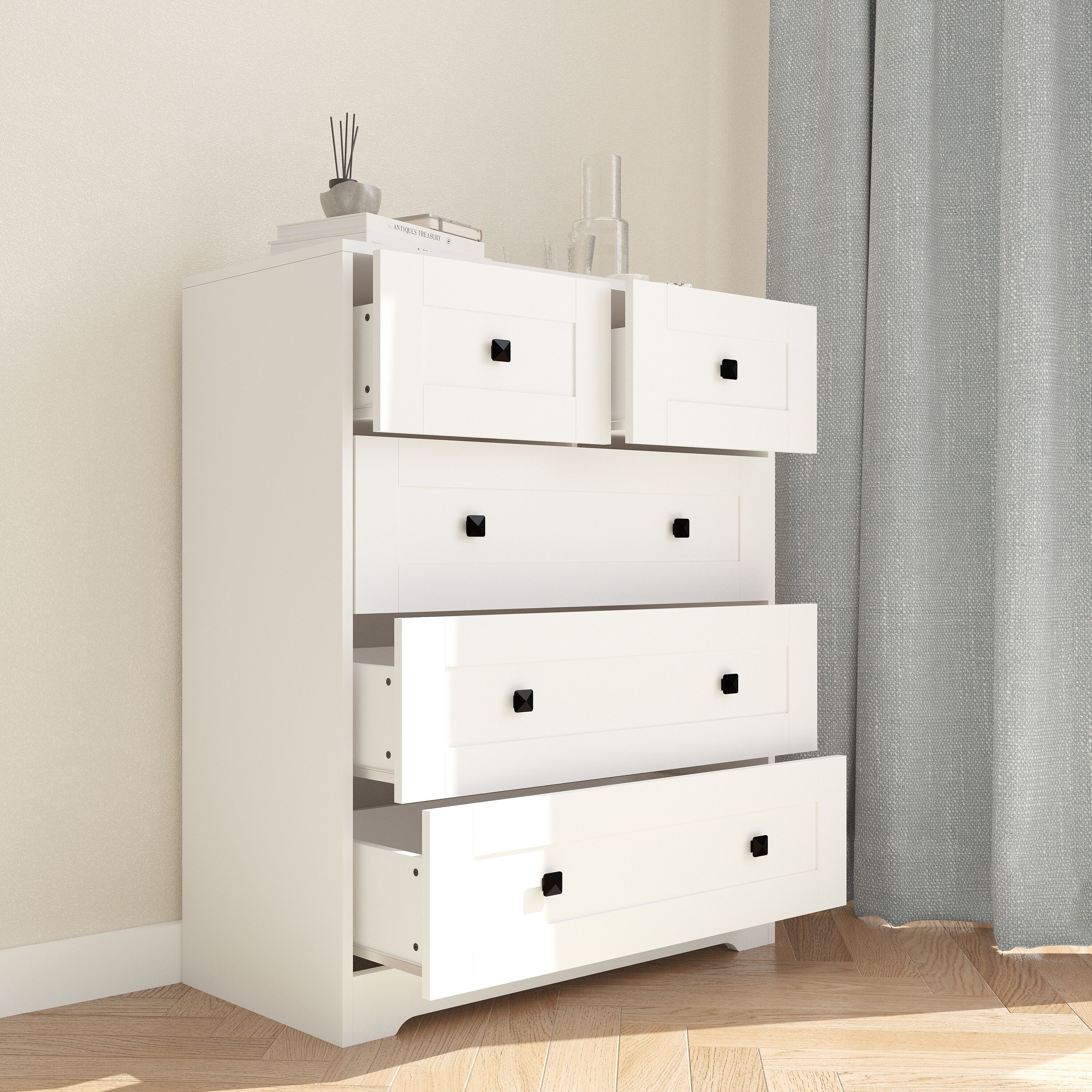 LOVMOR Chest Of Drawer with 5 drawers white color farm door in the ...
