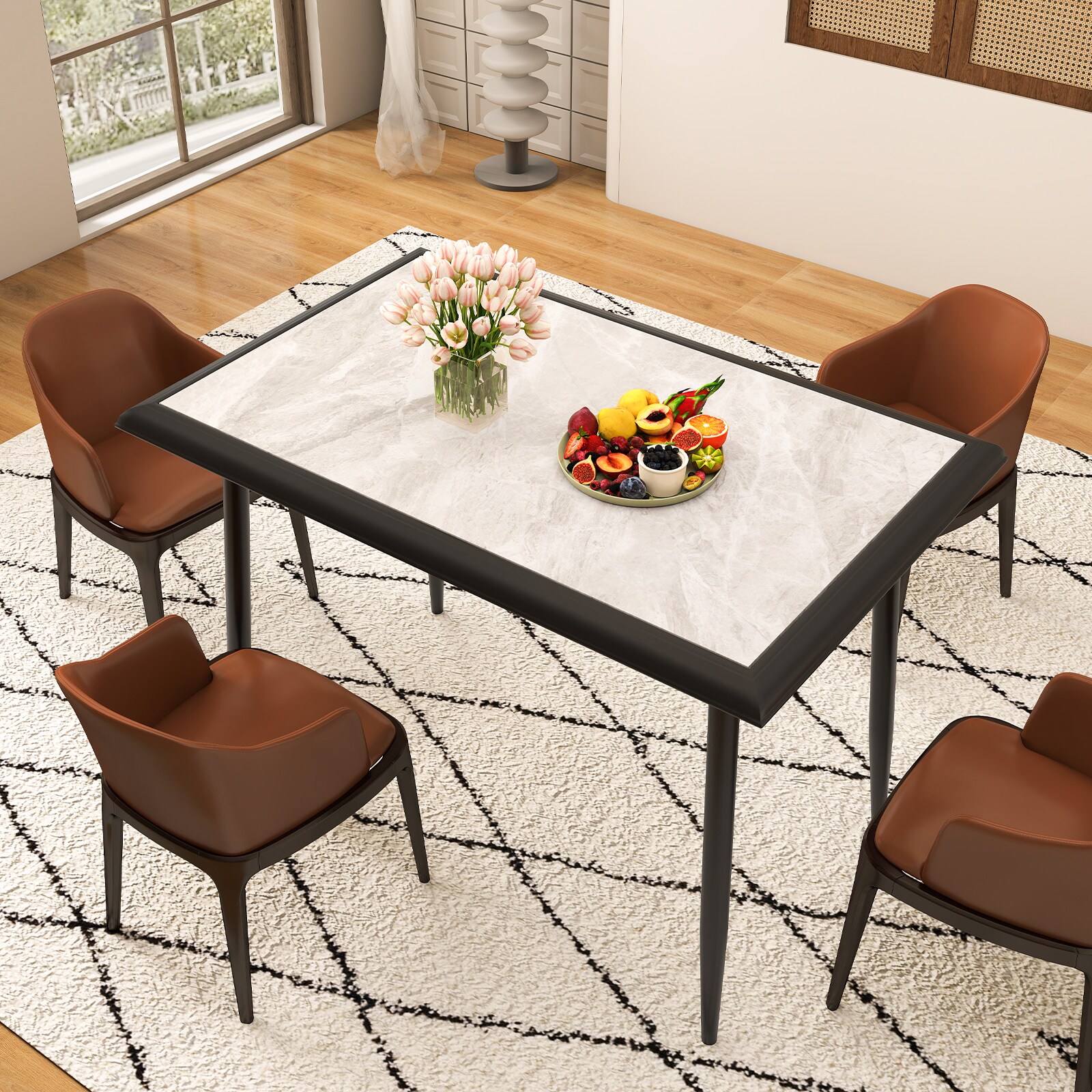 Slickblue Rectangular Modern Fixed No-Leaf Dining Table Sintered Stone ...