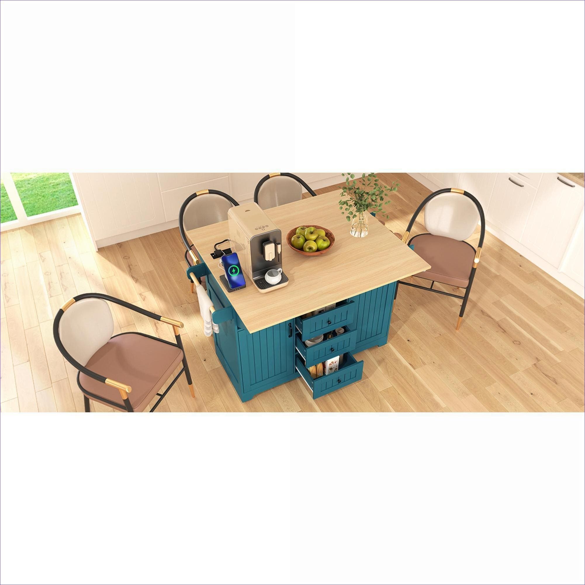 Watnature MDF Classic Green Rolling Kitchen Island Cart with Drop Leaf ...