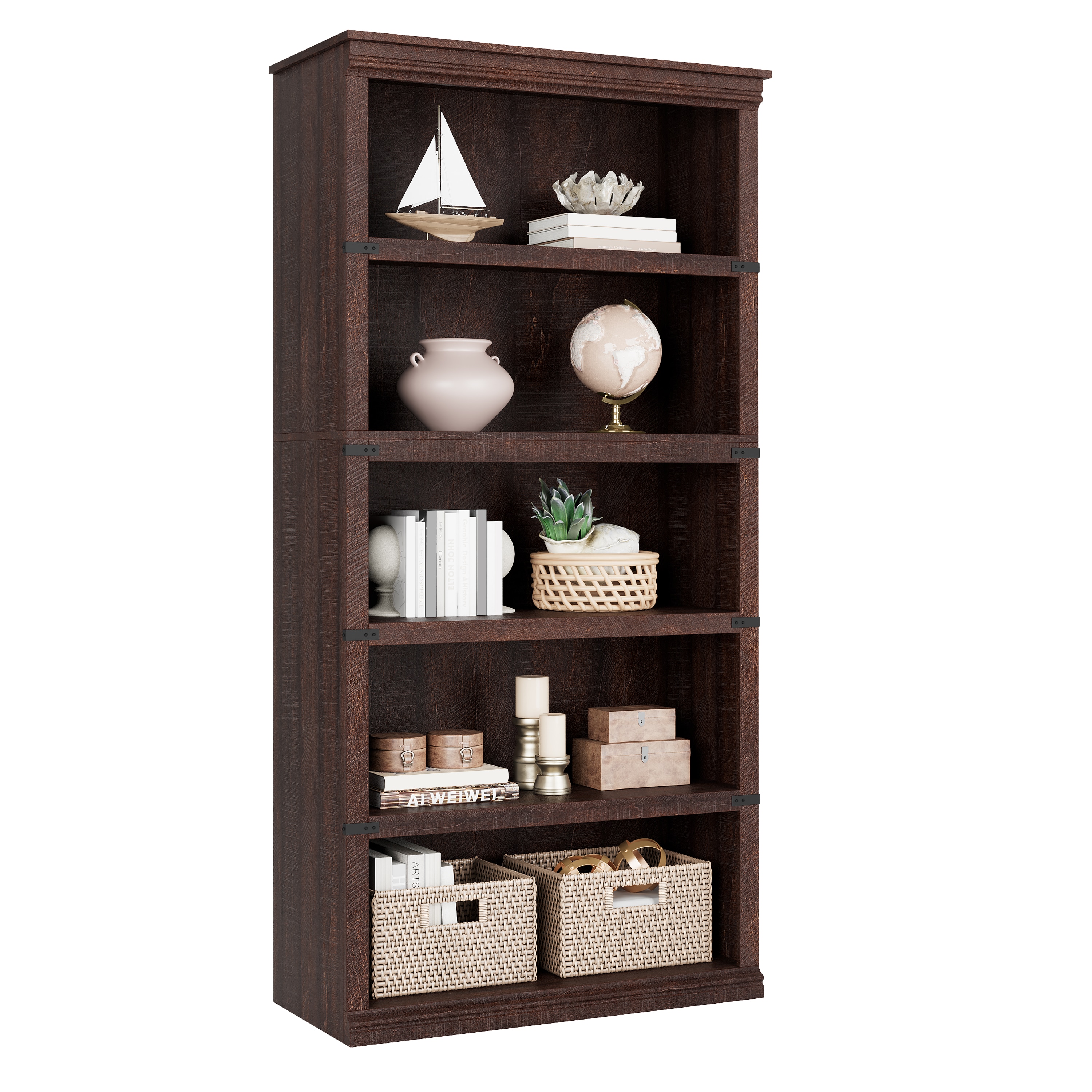 IdealHouse Brownish Red 31 5 Inch Wide Modern 5 Shelf Freestanding ...