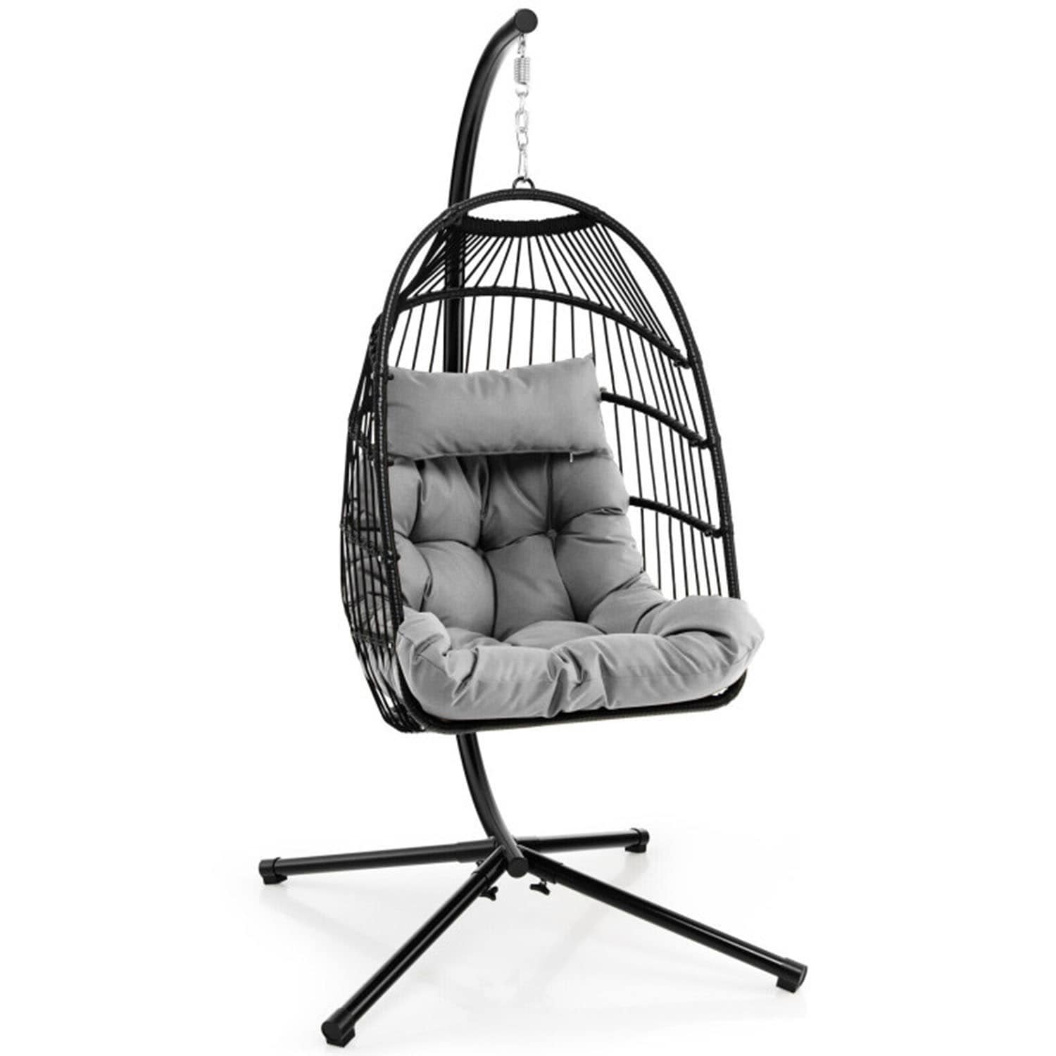 Clihome Hanging Egg Chair Gray Woven Hammock Chair with Stand CL GR 10285 at Lowes