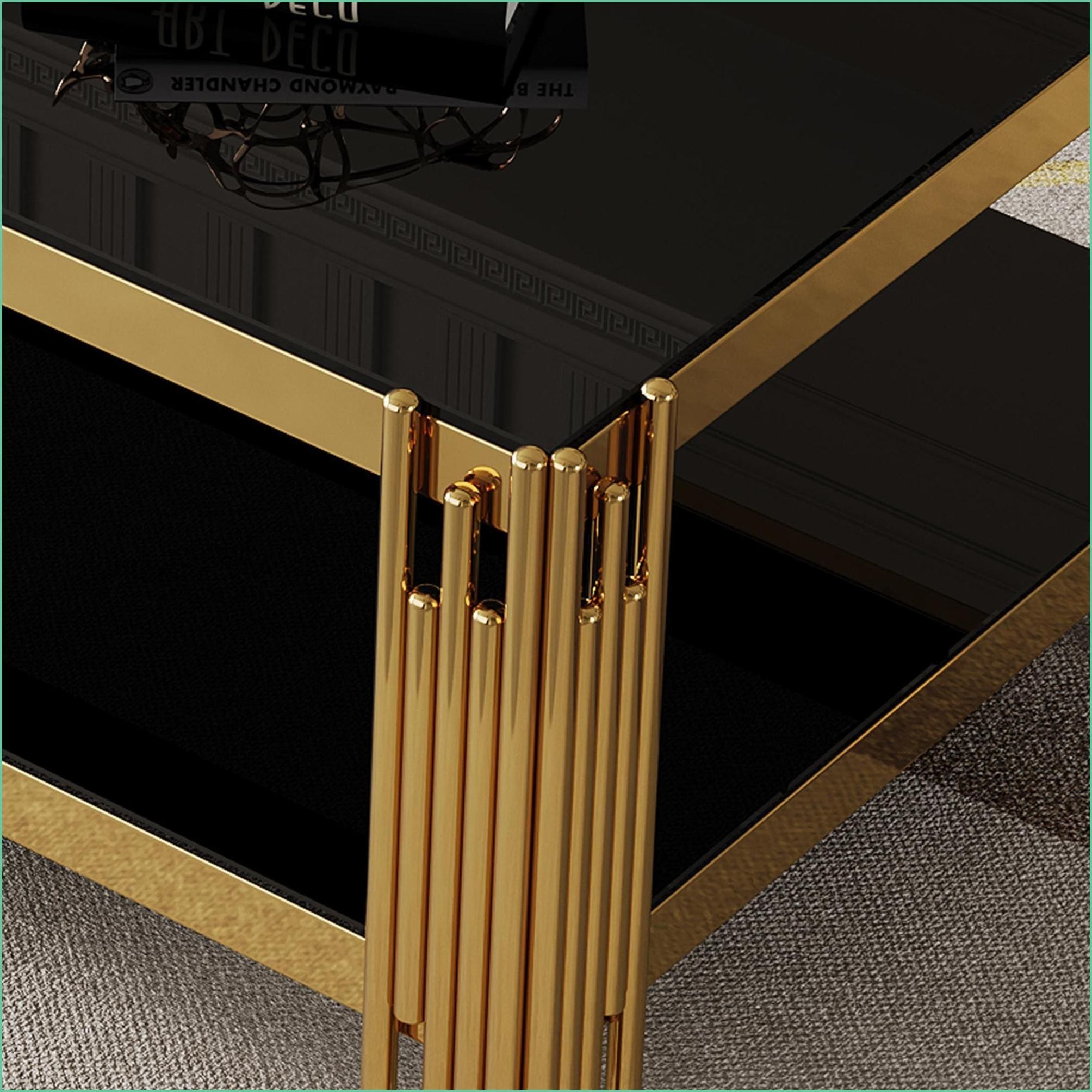 Watnature Tempered Glass Coffee Table with Stainless Steel Frame Space ...