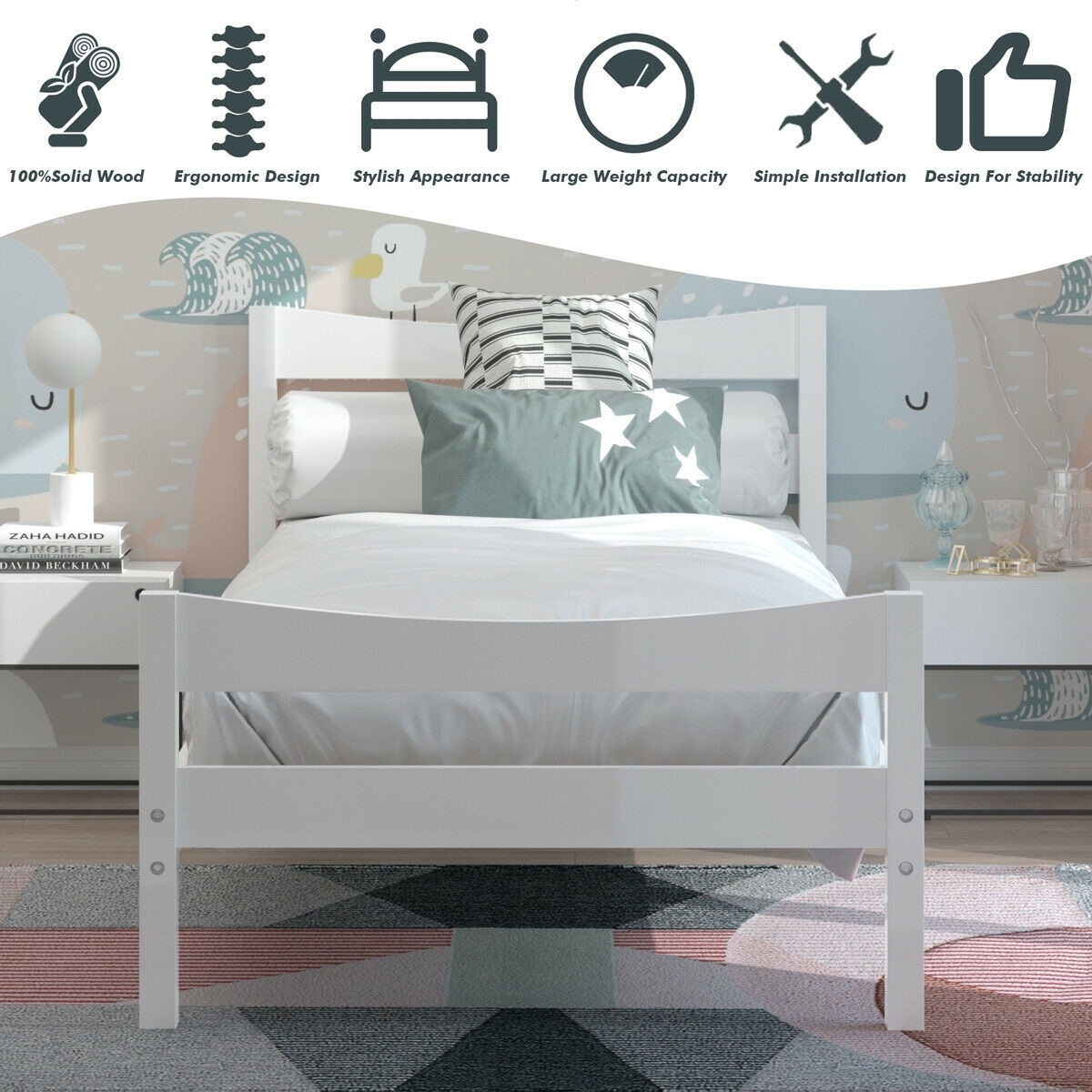 Iseryn Twin White Wood Bed Frame with Headboard in the Beds department ...