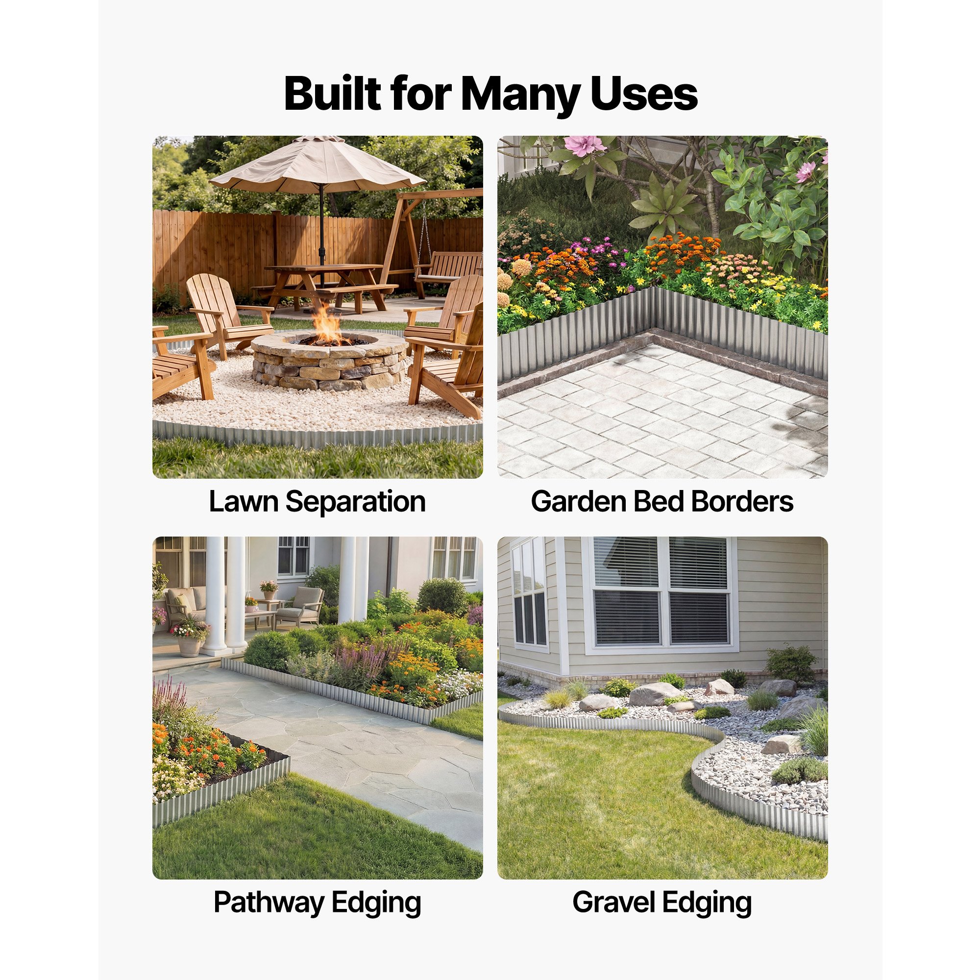 Angel Sar 50 ft x 6 in Galvanized Steel Landscape Edging with Gloves ...