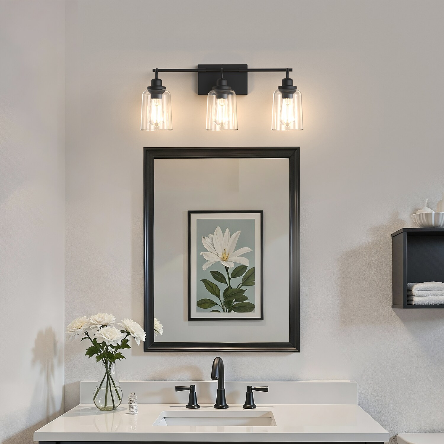 DORESshop 3 Light Curved Arm Vanity Light with Clear Cylinder Glass ...