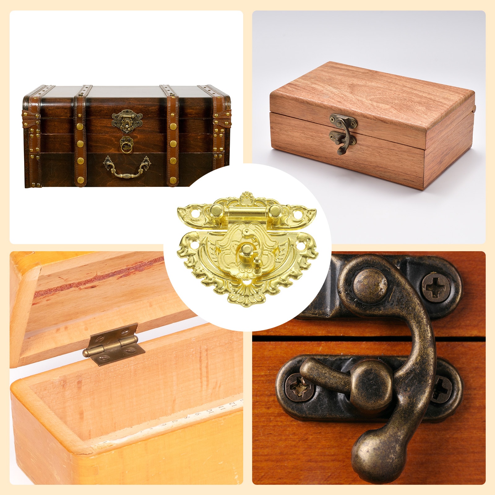 Unique Bargains 2pcs Retro Gold Alloy Latch Locks and 4pcs Engraved ...
