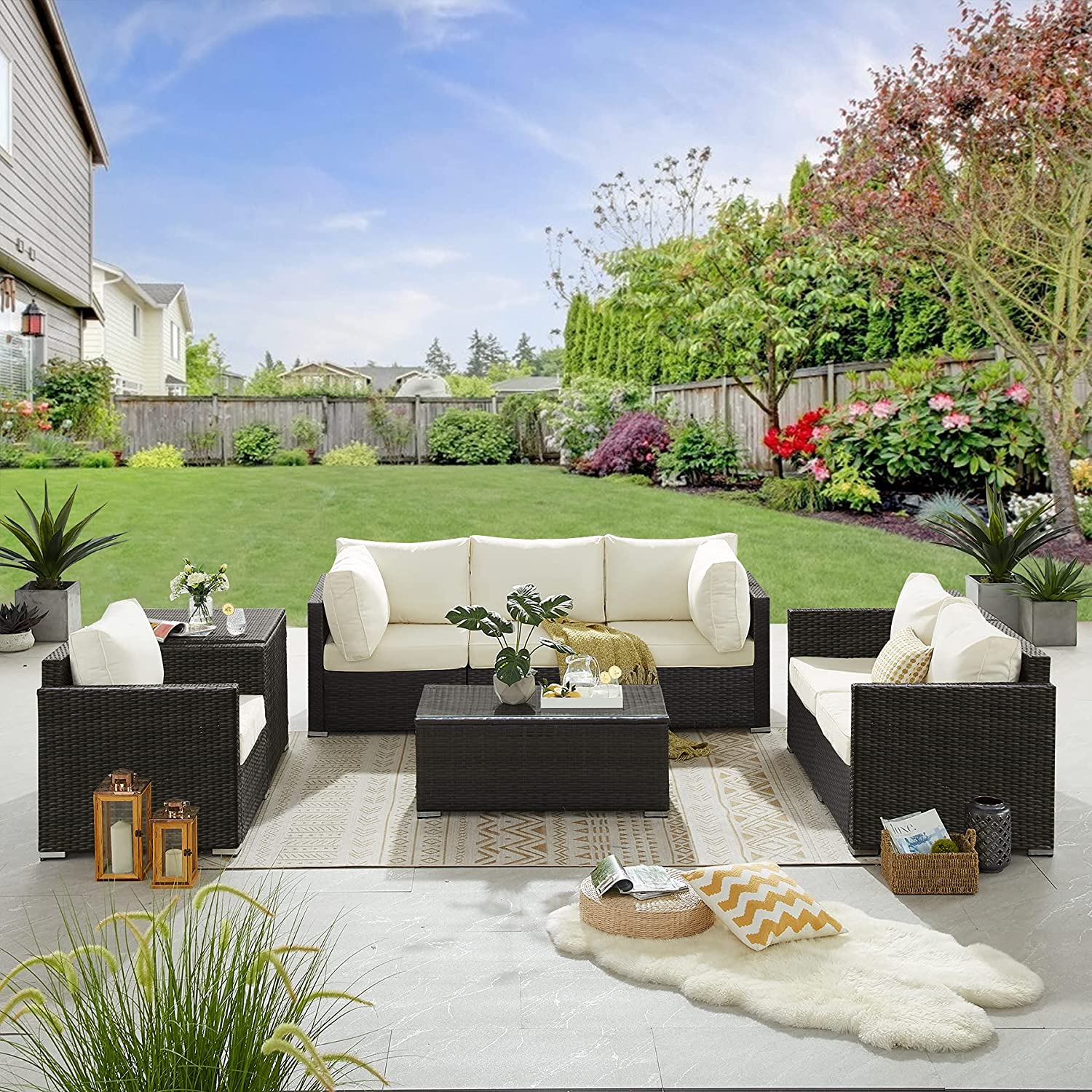 Tribesigns Ho008 bnbe Wicker Outdoor Sectional with Beige Cushion S and Wicker Frame at Lowes