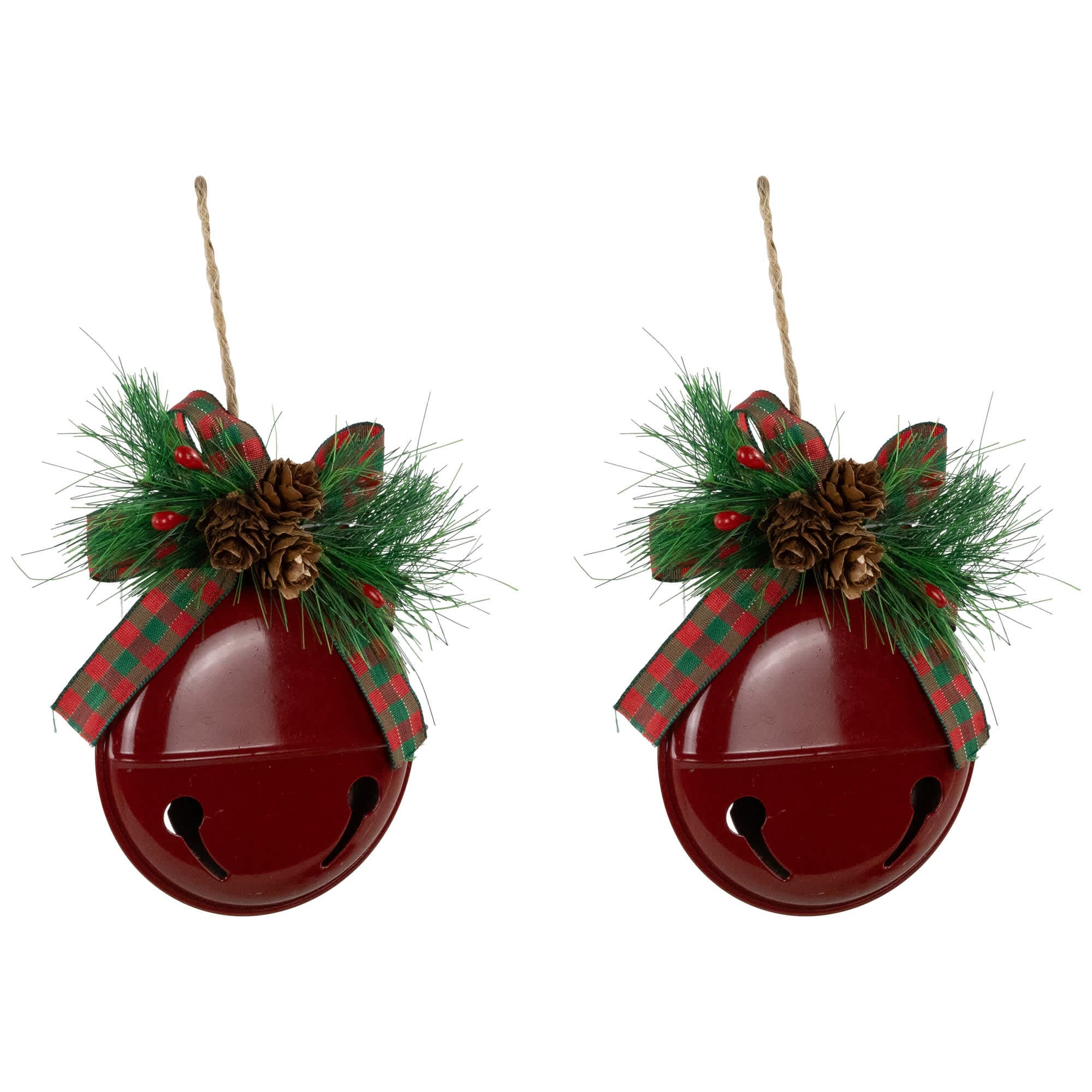 Northlight Jingle Bells with Pinecone Bows Disc Christmas Ornaments - 5 ...