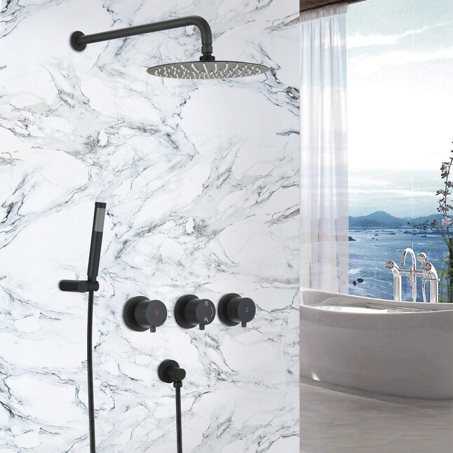 Wellfor Concealed Valve Shower System Matte Black Dual Head Waterfall