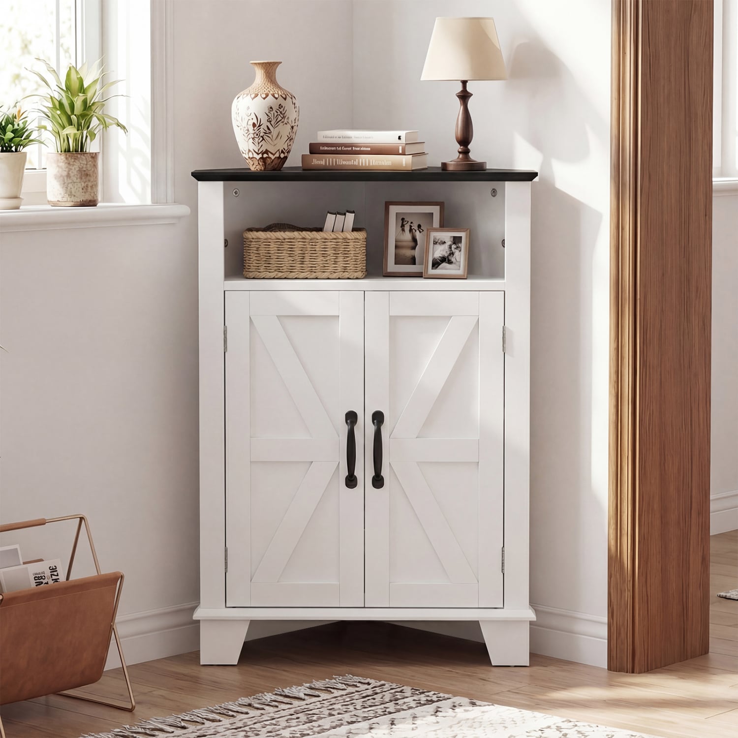 Slickblue 22 Inch 4-Tier Corner Storage Cabinet with Door and Open ...