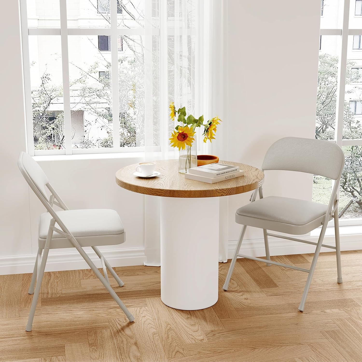 Garvee 4 Pack Beige Folding Chairs With Padded Cushion and Back Folding ...