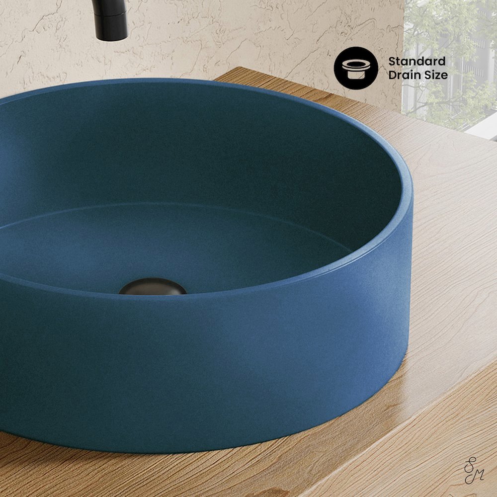 Swiss Madison Lisse 145 Concrete Round Vessel Sink in Matte Royal Blue ...