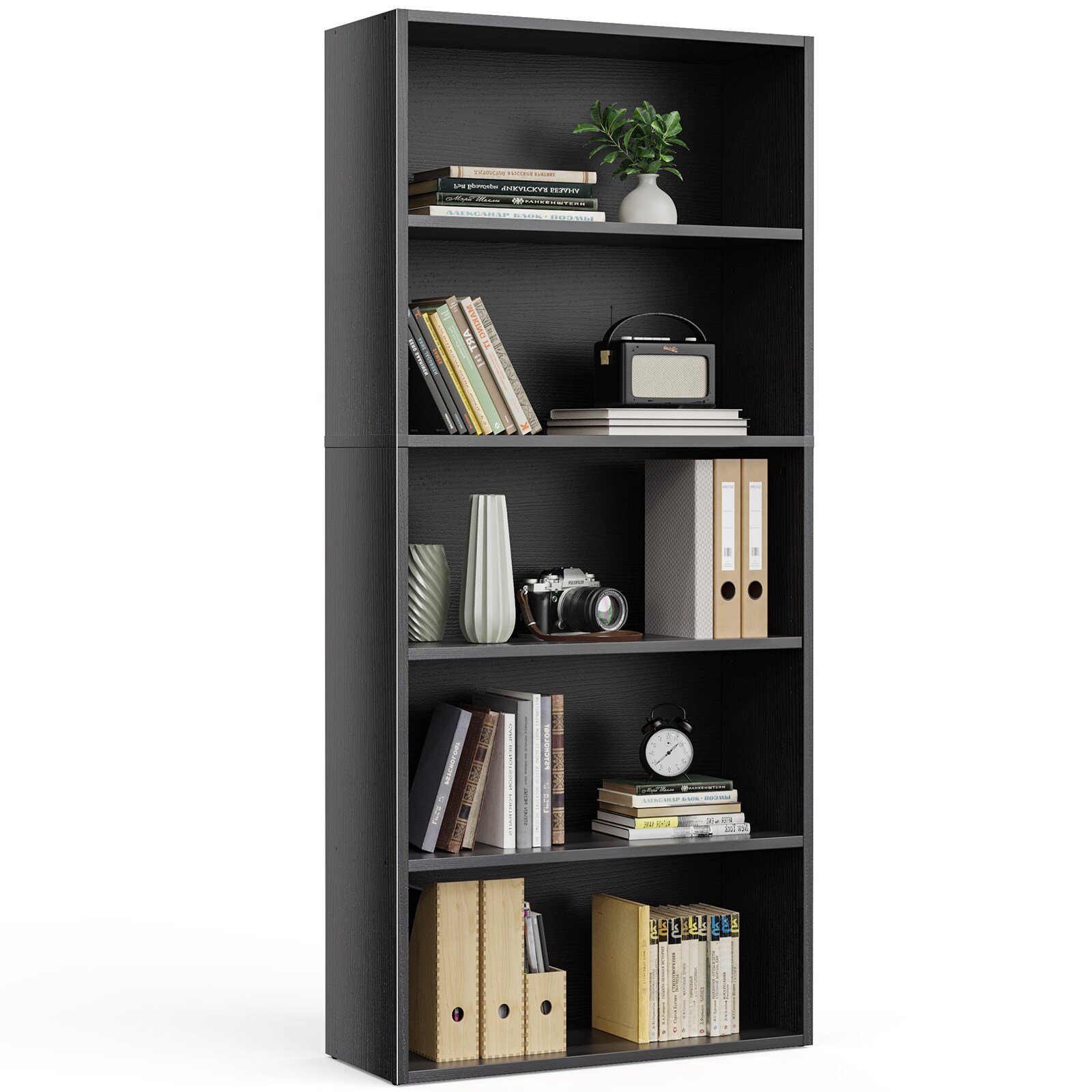 OOU Industrial 5 Shelf Bookcase Tall Floor Standing Open Bookshelf for ...