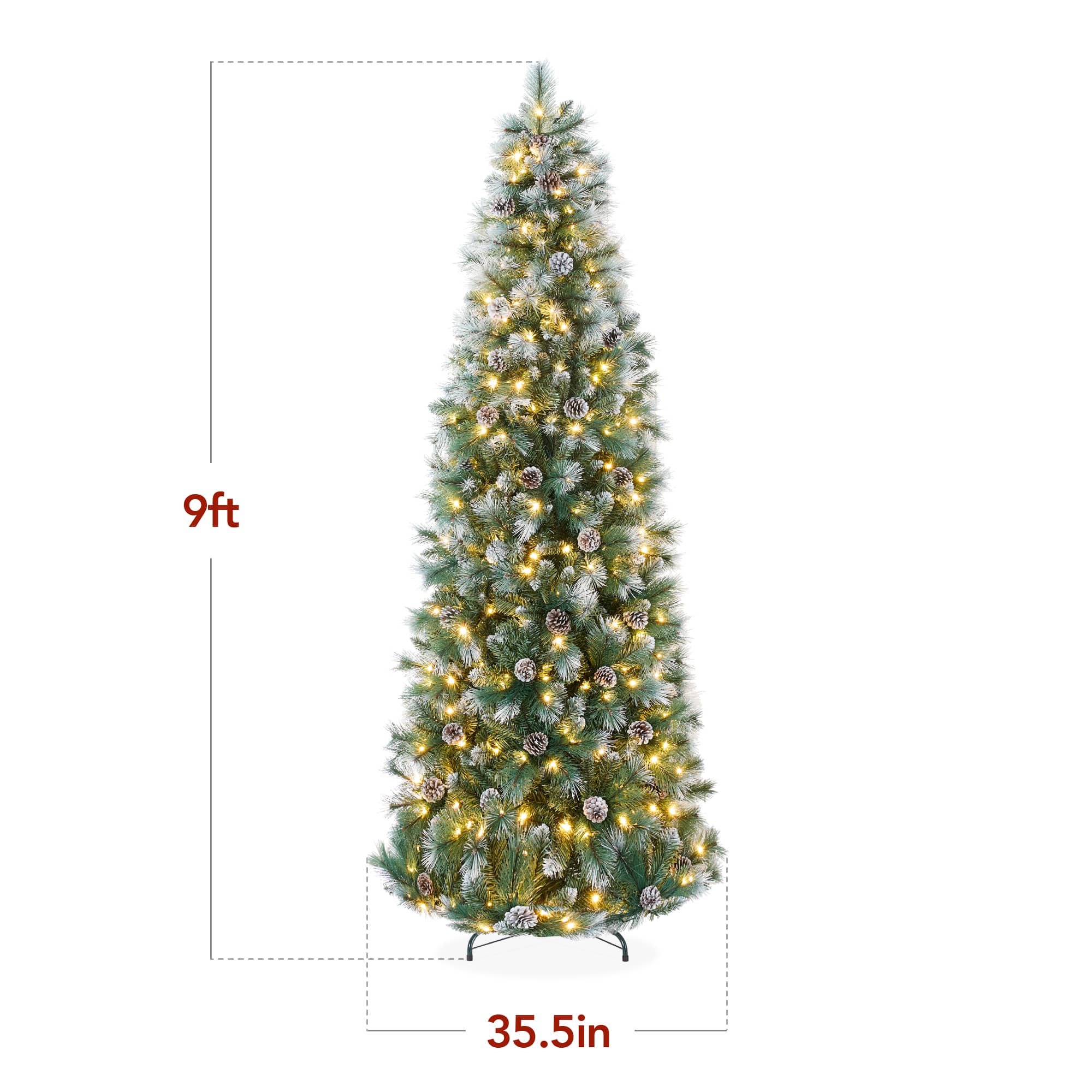 Best Choice Products 9ft Frosted Pre-Lit Artificial Scotch Pine Pencil ...