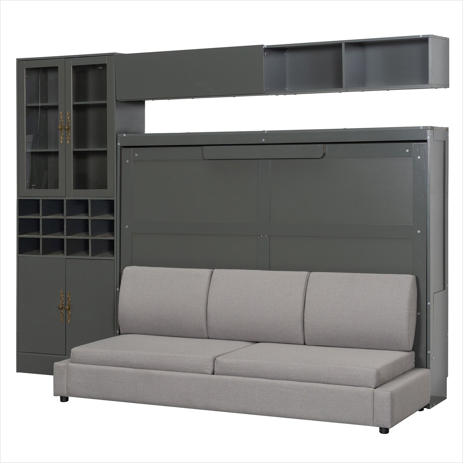 Naturefalls Murphy Bed with Sofa for Guest Rooms Cool Gray MDF LVL Full ...
