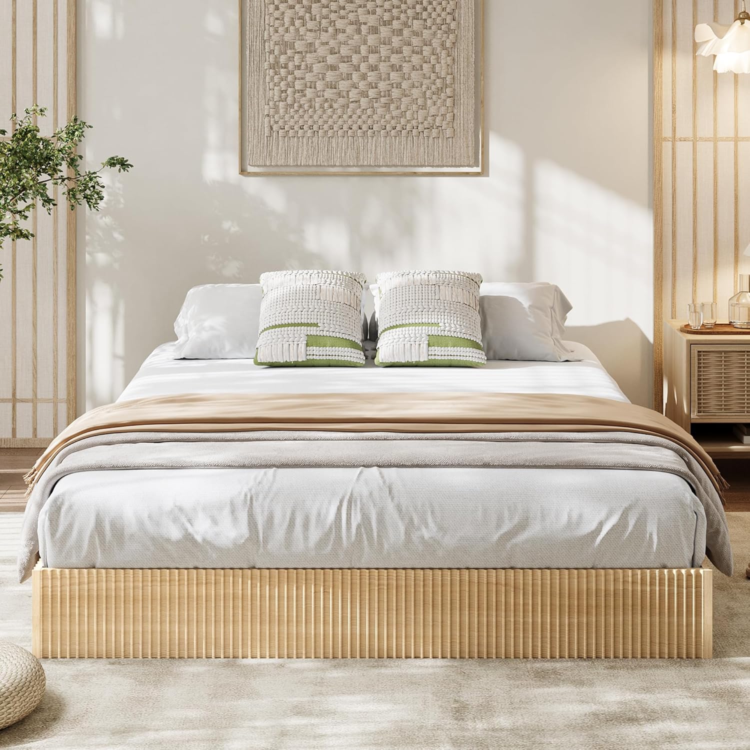 Garvee California King Size Natural Wood Platform Bed Frame With Fluted ...