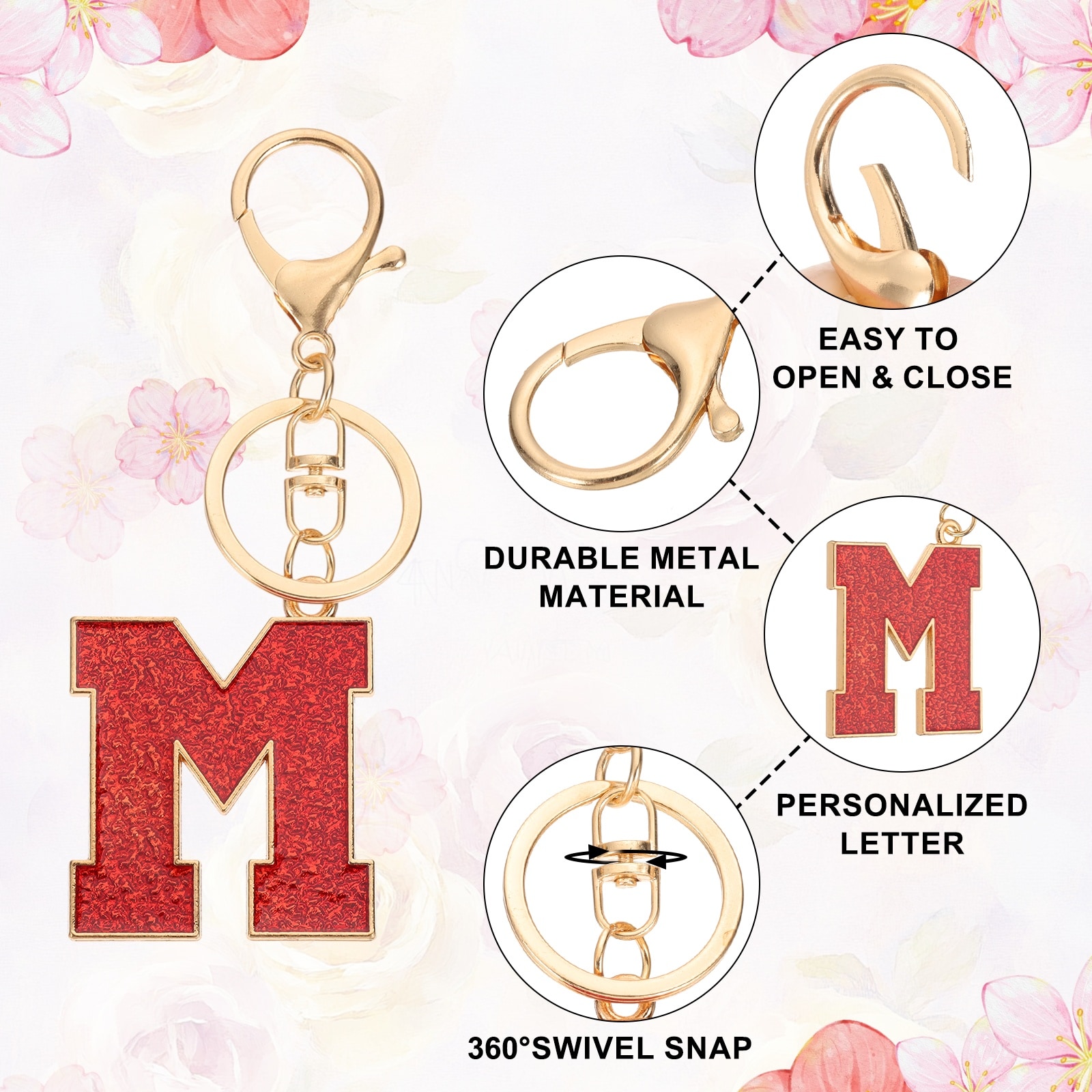 PATIKIL Initial Letter Keychain A-Z Alphabet Keyring Letter M Metal Key ...