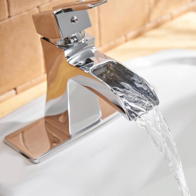 Kinwell Chrome 4 In Centerset 1 Handle Waterfall Bathroom Sink Faucet