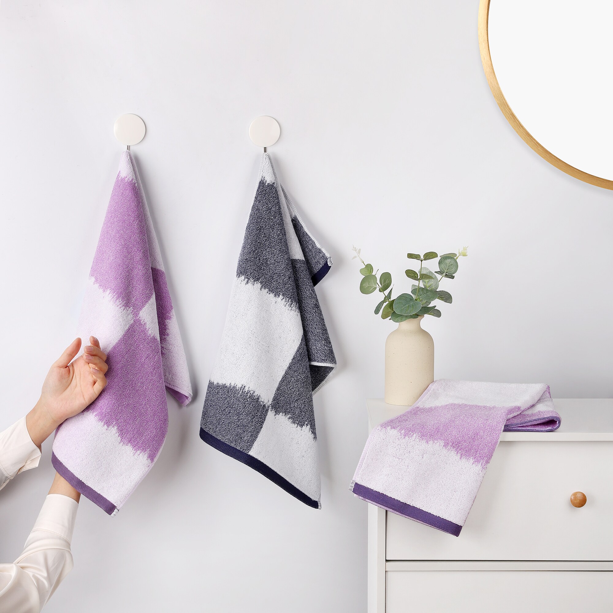 Unique Bargains Pure Cotton Hand Towels for Bathroom Color Block ...