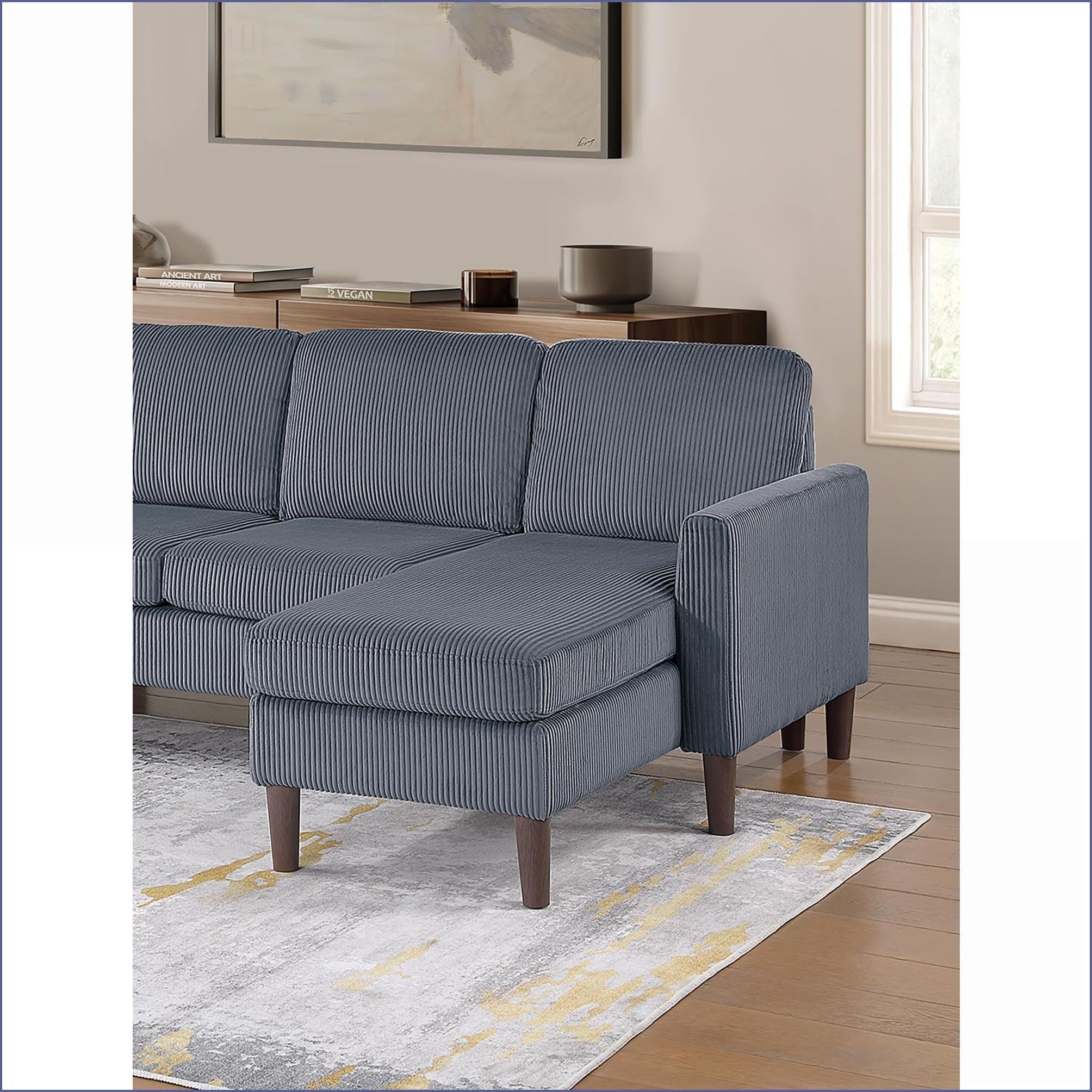 Watnature Sectional Sofas Modern Dark Gray Corduroy 3pc Set with Dual ...